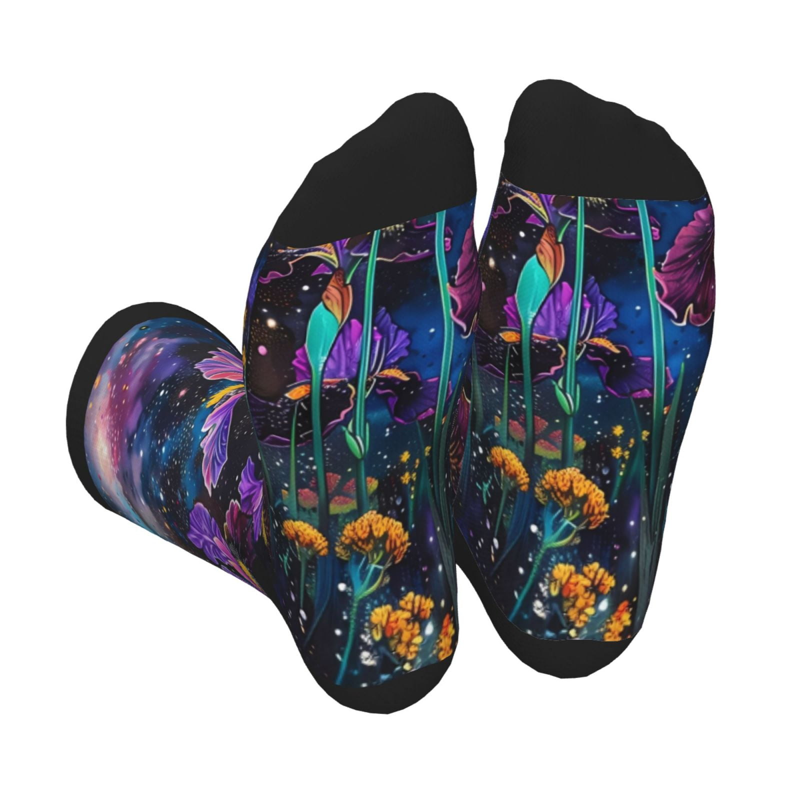 Adobk Starry Night Iris Field Print Crew Socks,Crew Casual Sock,Adult ...