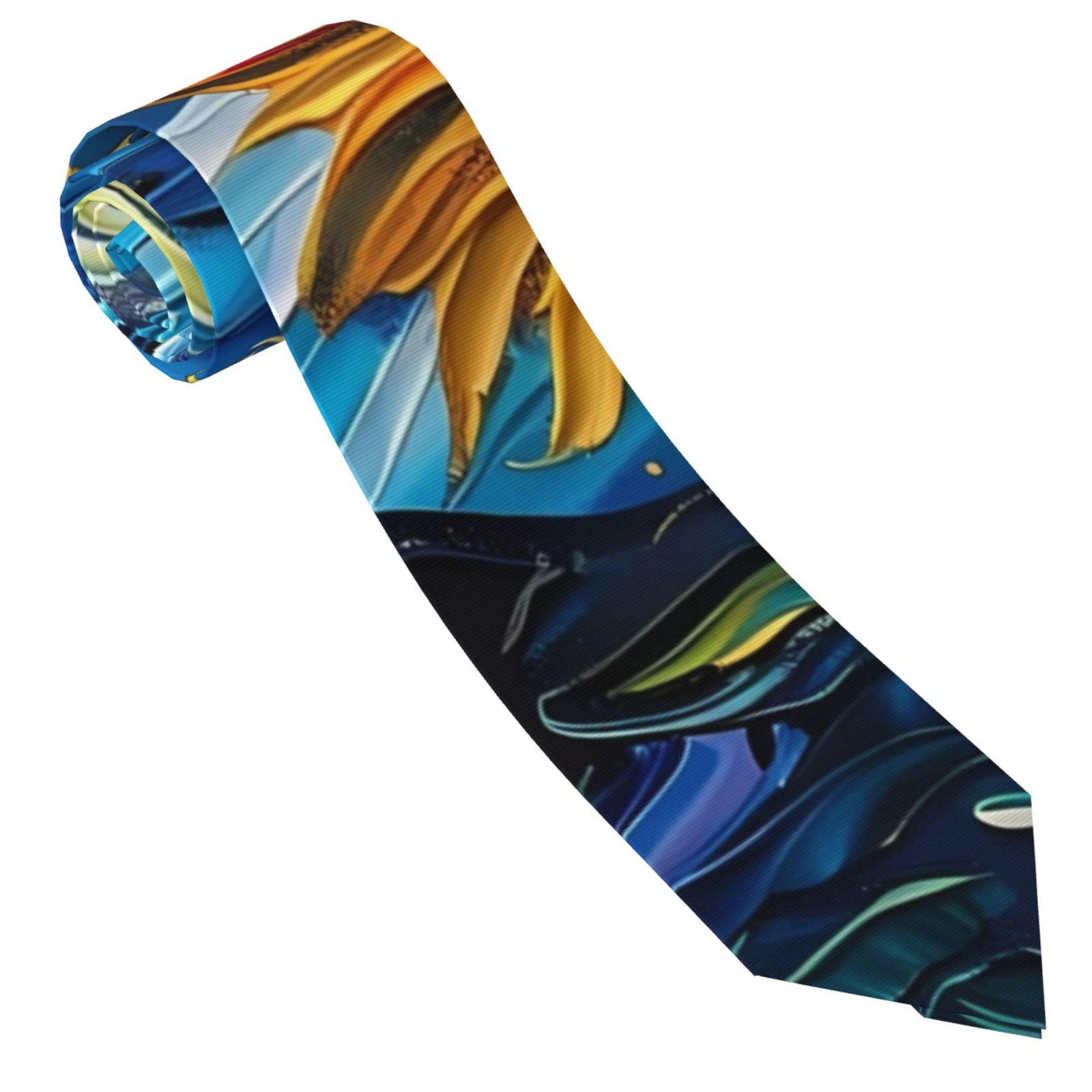 Adobk Starry Night Sunflower Field Print Tie For Men Necktie Neck Ties ...