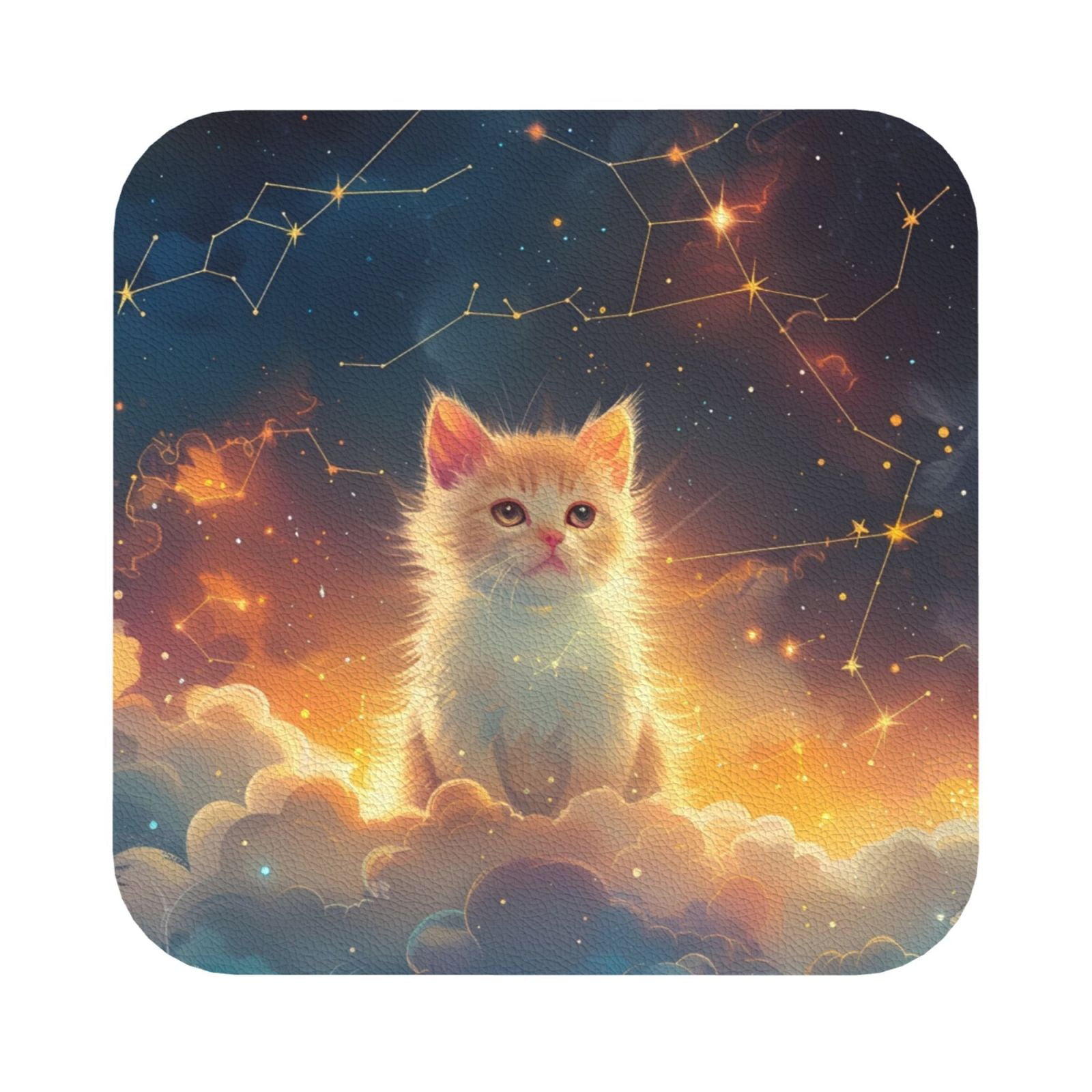 Adobk Starry Sky Constellation Cat Print Leather Coasters for Drinks(6 ...