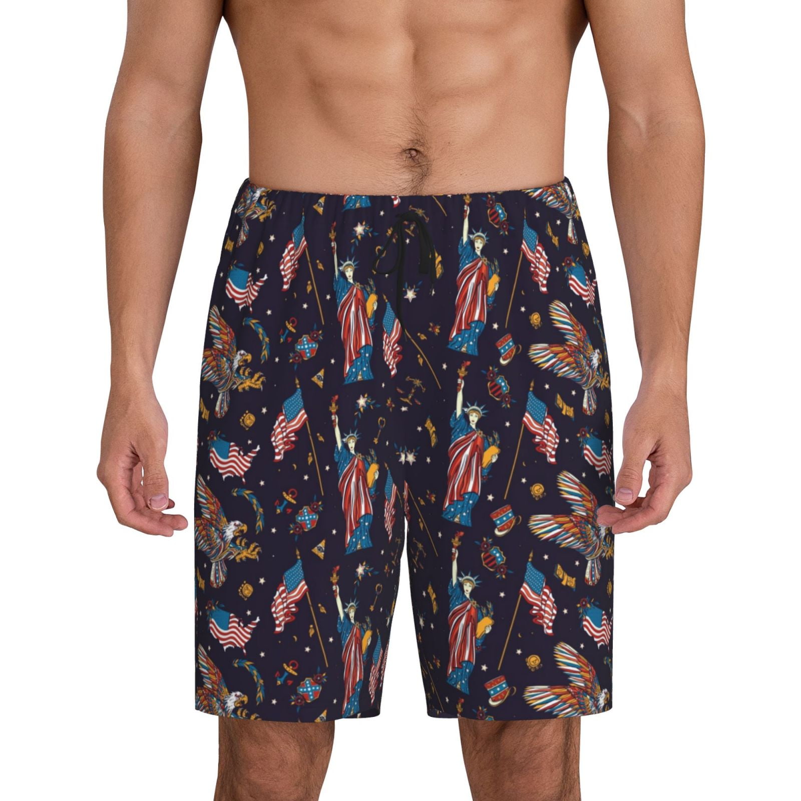 Adobk Statue Of Liberty Eagle Print Pajama Shorts for Men Pjs Bottoms ...