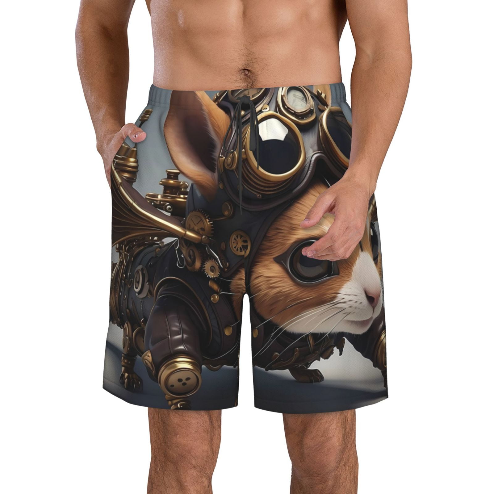 Adobk Steampunk Squirrel Pilot Print Men's Swim Trunks Hawaiian Bathing Suit Swimsuits Beach ...