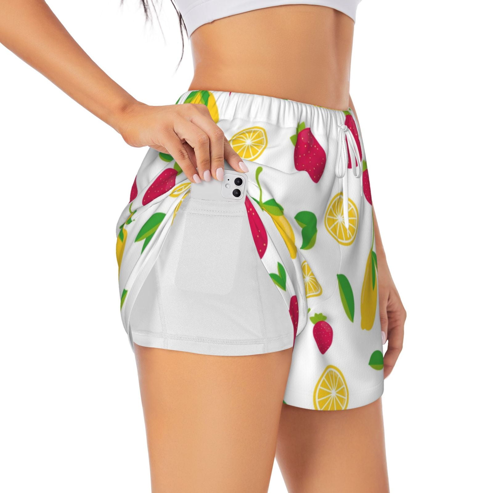 Adobk Strawberry and Lemon Print Women's Workout Shorts for Athletic ...