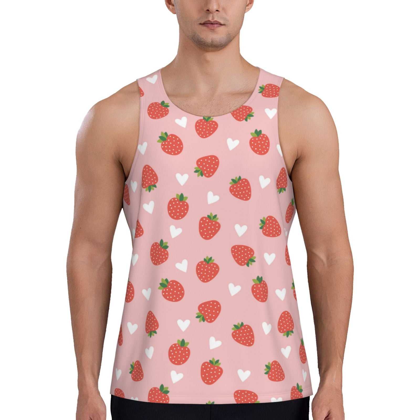 Adobk Strawberry Print Men's Workout Tank Tops Sleeveless Mesh Muscle ...