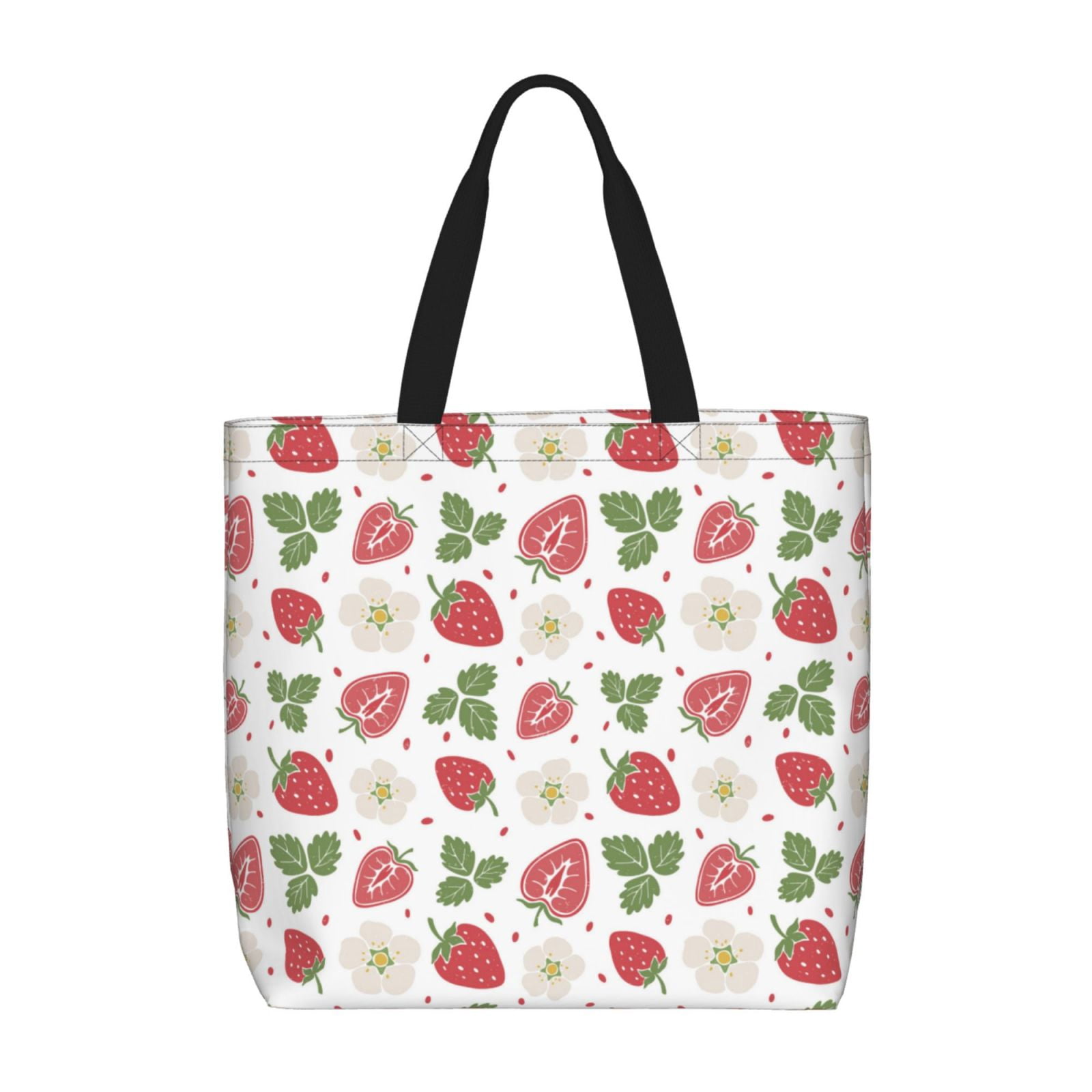 Adobk Strawberry Print Tote Bags Shoulder Bag Beach Bag with Zipper for ...
