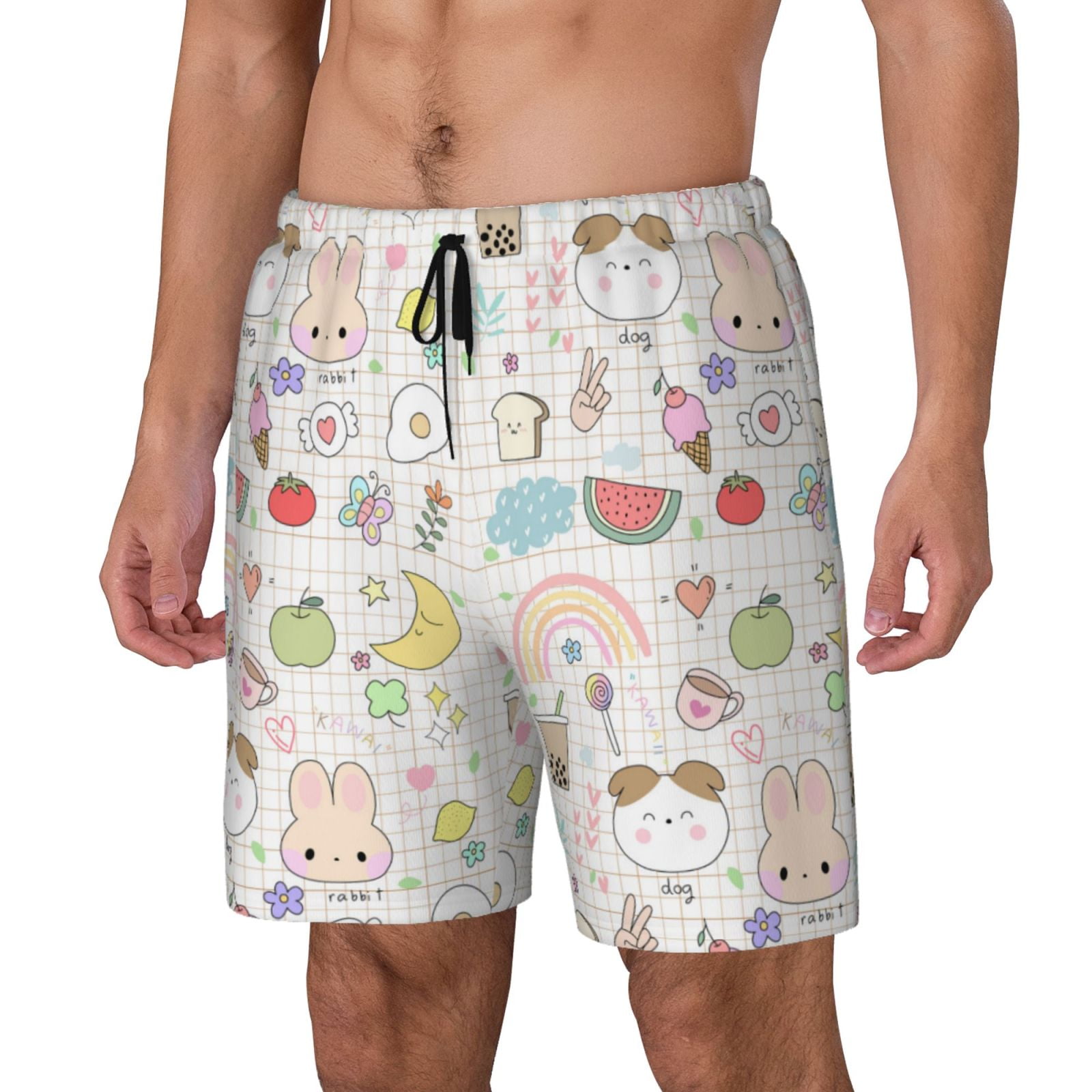 Adobk Summer Rabbit Print Men's Swim Trunks with Compression Liner ...