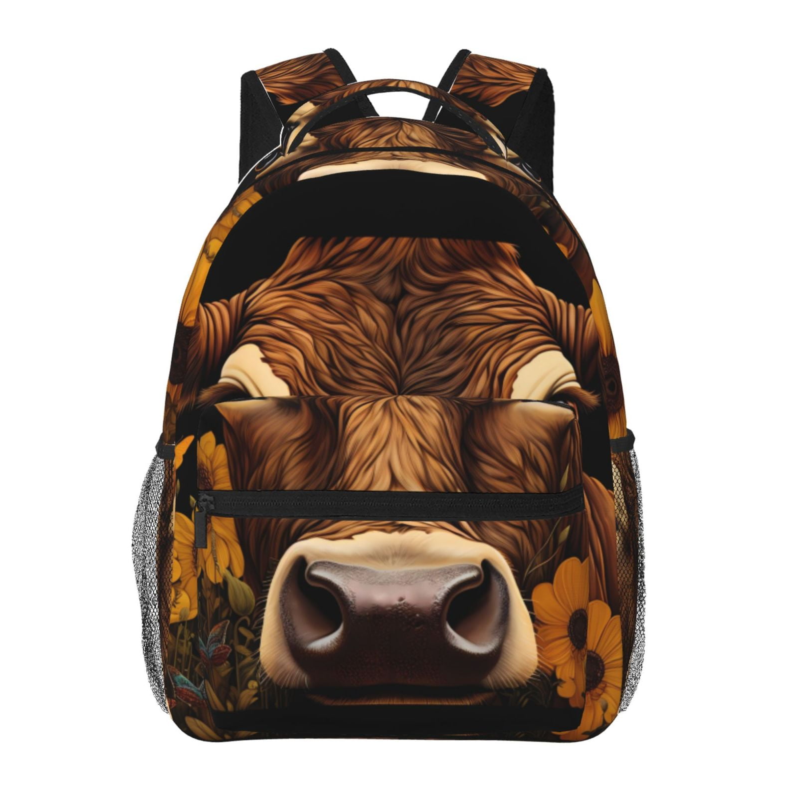 Adobk Sunflower Butterfly Cow Print Lightweight Casual Laptop Backpack ...