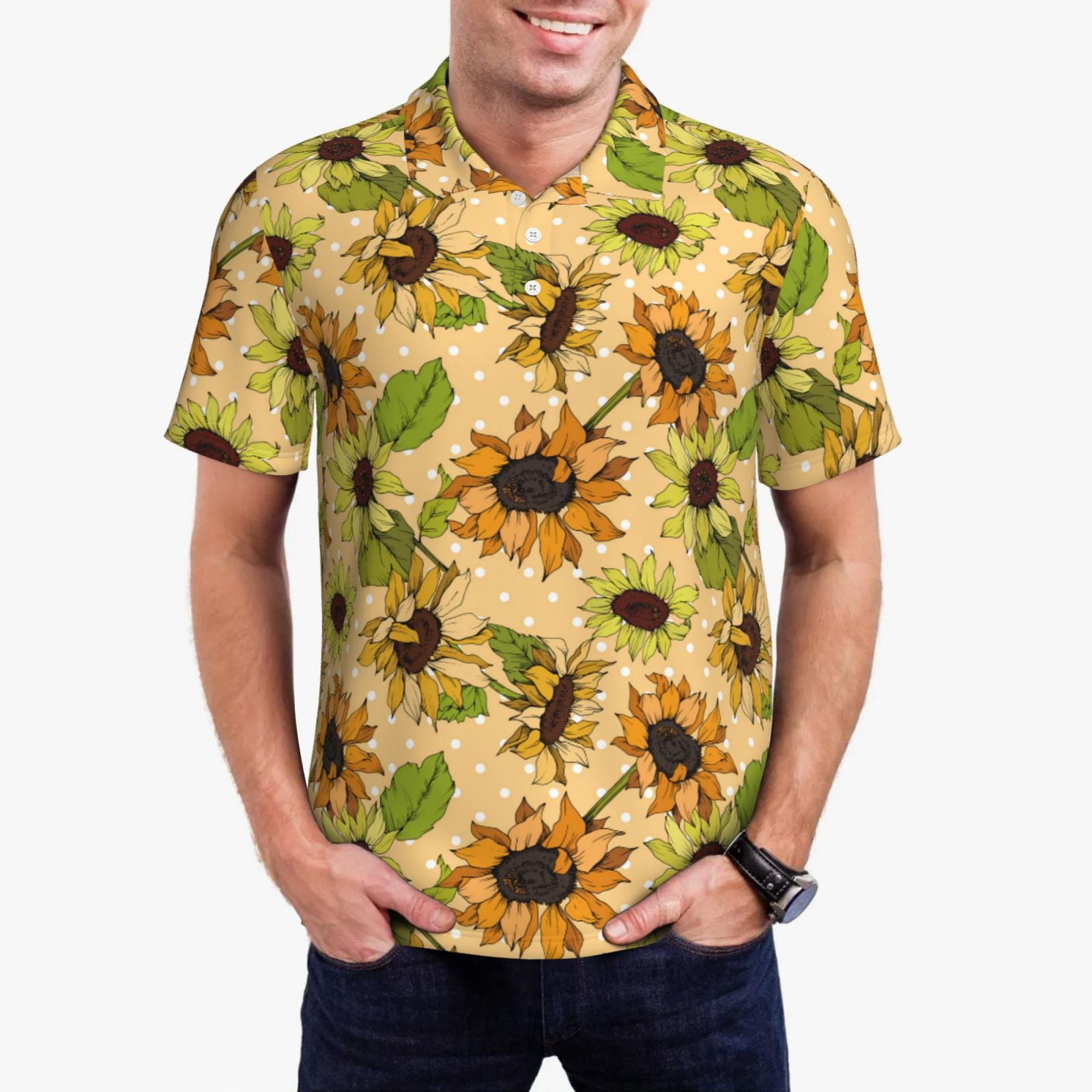 Adobk Sunflowers Print Men’s Classic Polo Shirt Short Sleeve Shirts ...
