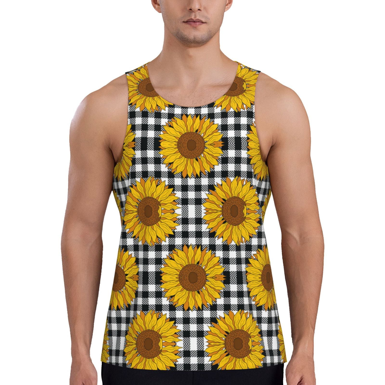 Adobk Sunflowers Print Men's Workout Tank Tops Sleeveless Mesh Muscle ...