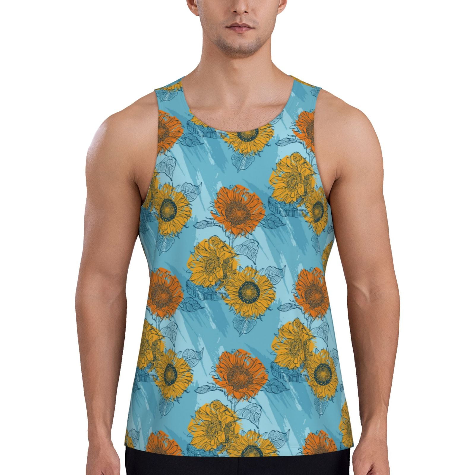 Adobk Sunflowers Print Men's Workout Tank Tops Sleeveless Mesh Muscle ...