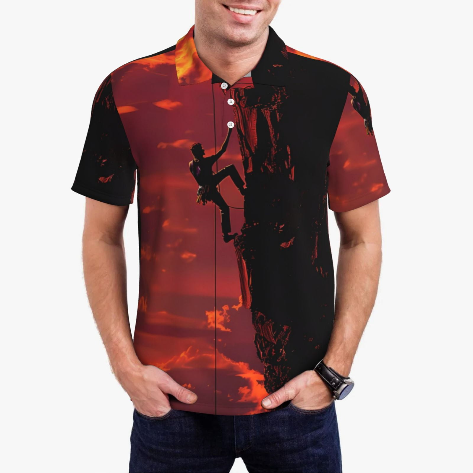 Adobk Sunset Cliff Climbers Print Men’s Classic Polo Shirt Short Sleeve ...