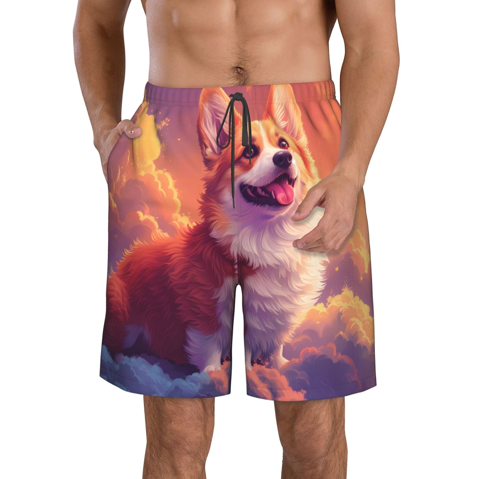 Adobk Sunset Cloud Corgi Print Men's Swim Trunks Hawaiian Bathing Suit ...