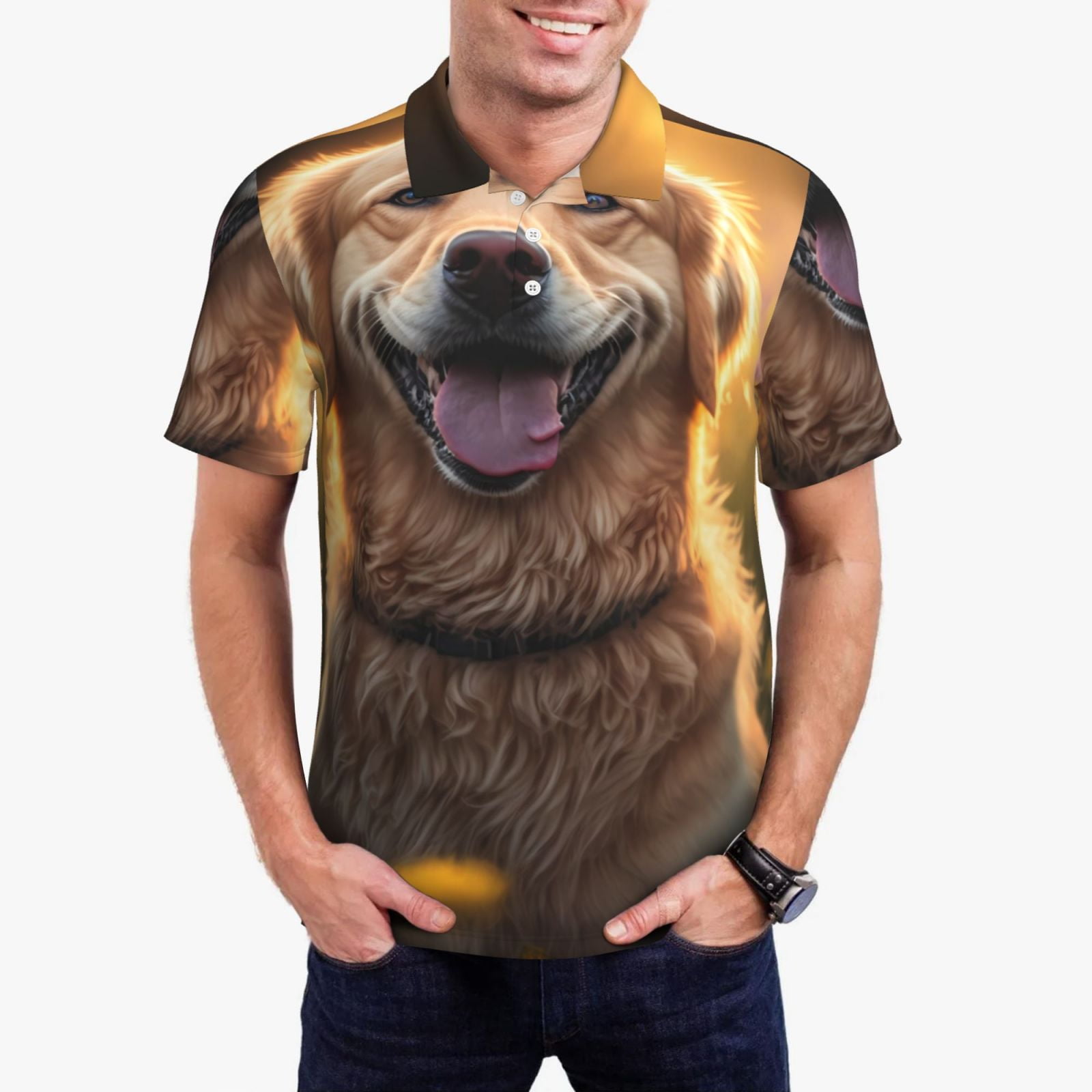 Adobk Sunset Daisy Dog Print Men’s Classic Polo Shirt Short Sleeve ...