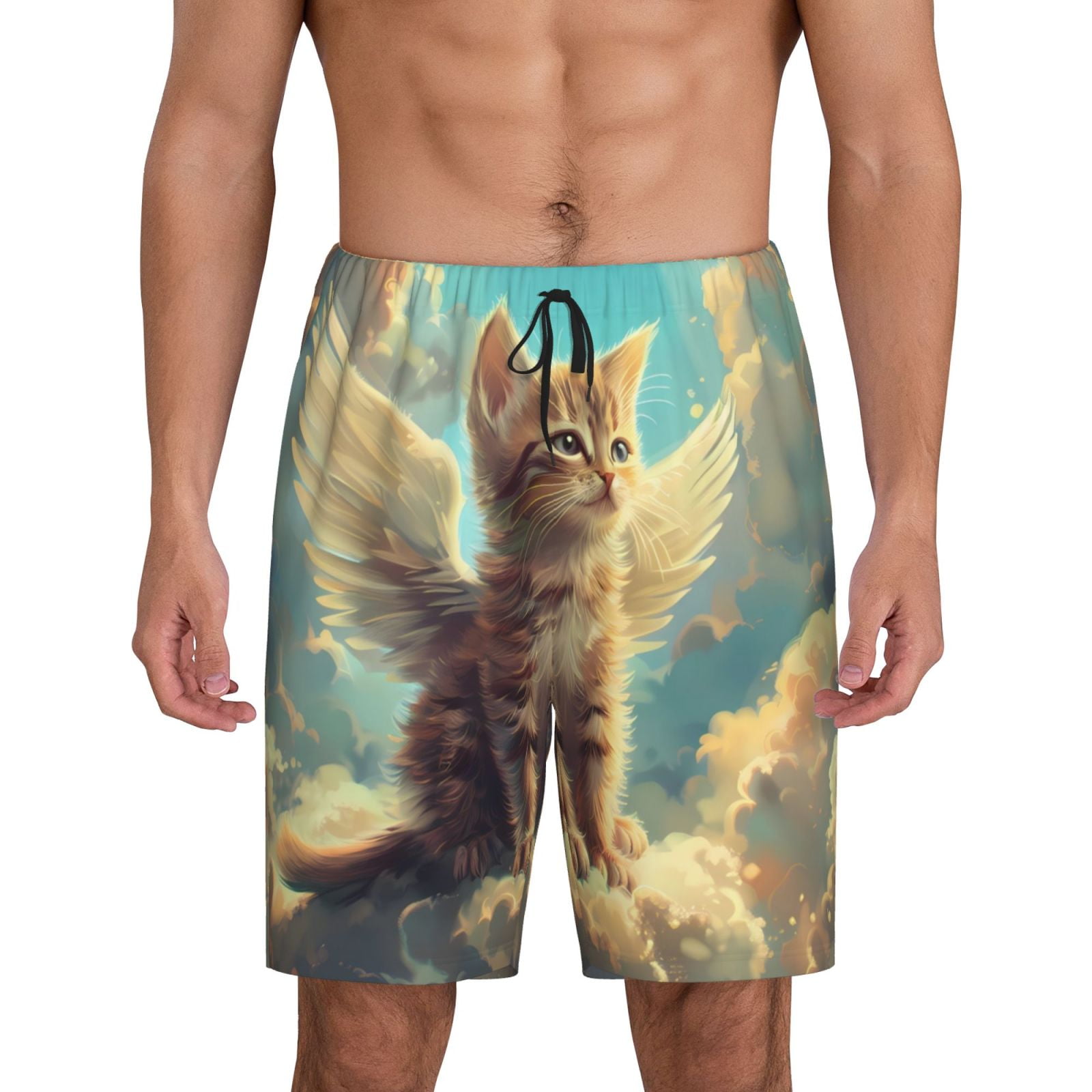 Adobk Sunshine Cloud Cute Cat Print Pajama Shorts for Men Pjs Bottoms ...