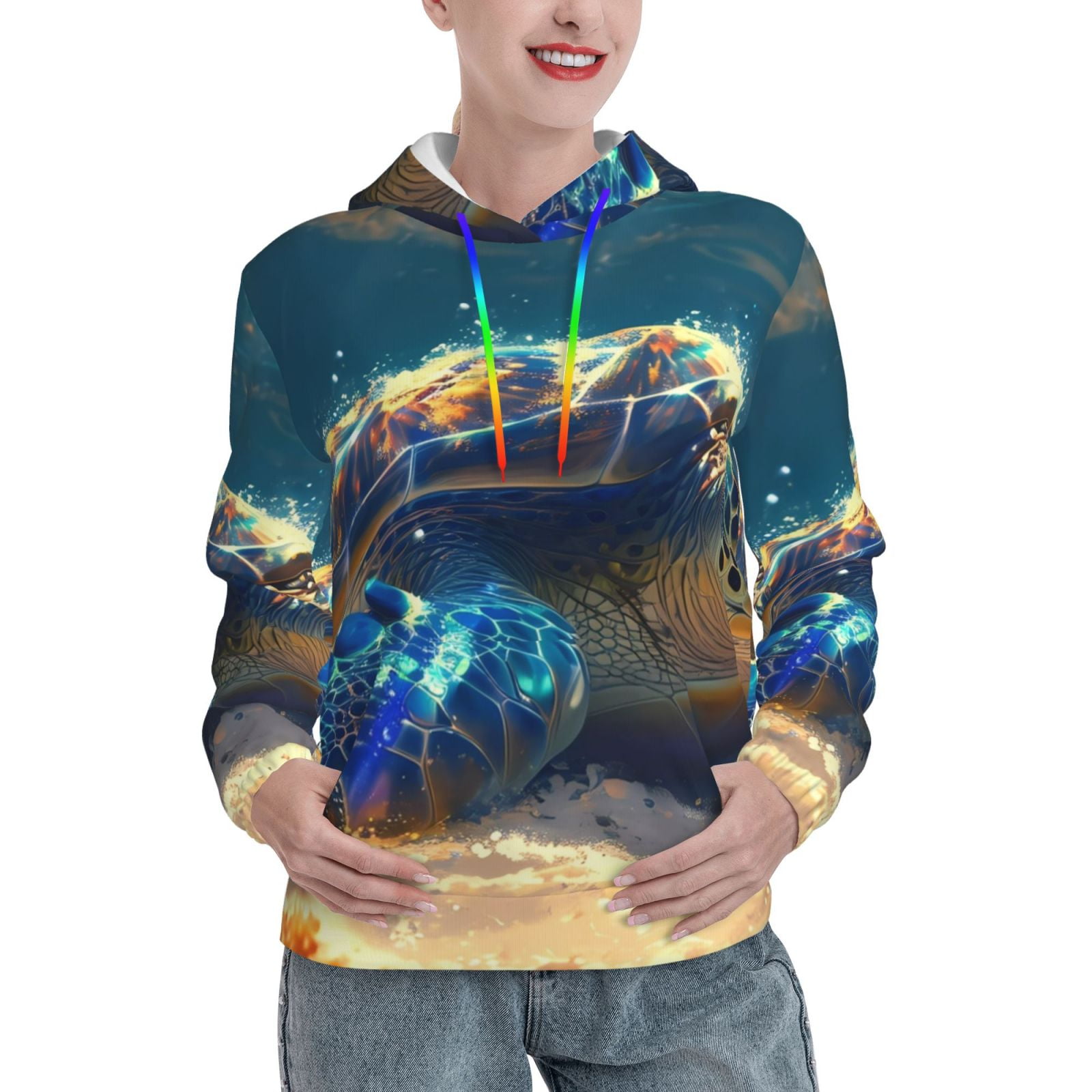 Adobk Sunshine Underwater Sand Turtle Print Womens Casual Hoodies Long Sleeve Sweatshirts With ...