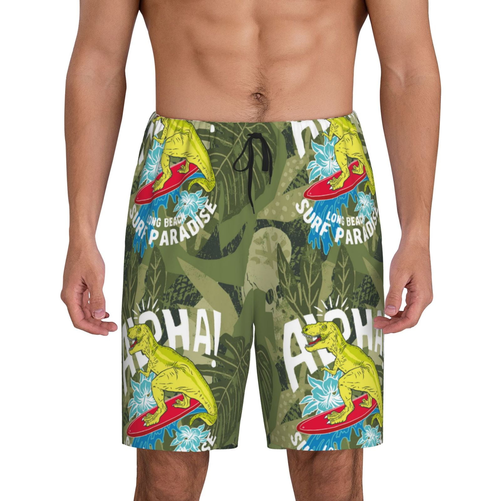 Adobk Surfing Dinosaur Print Pajama Shorts Elastic Waistband Sleep ...