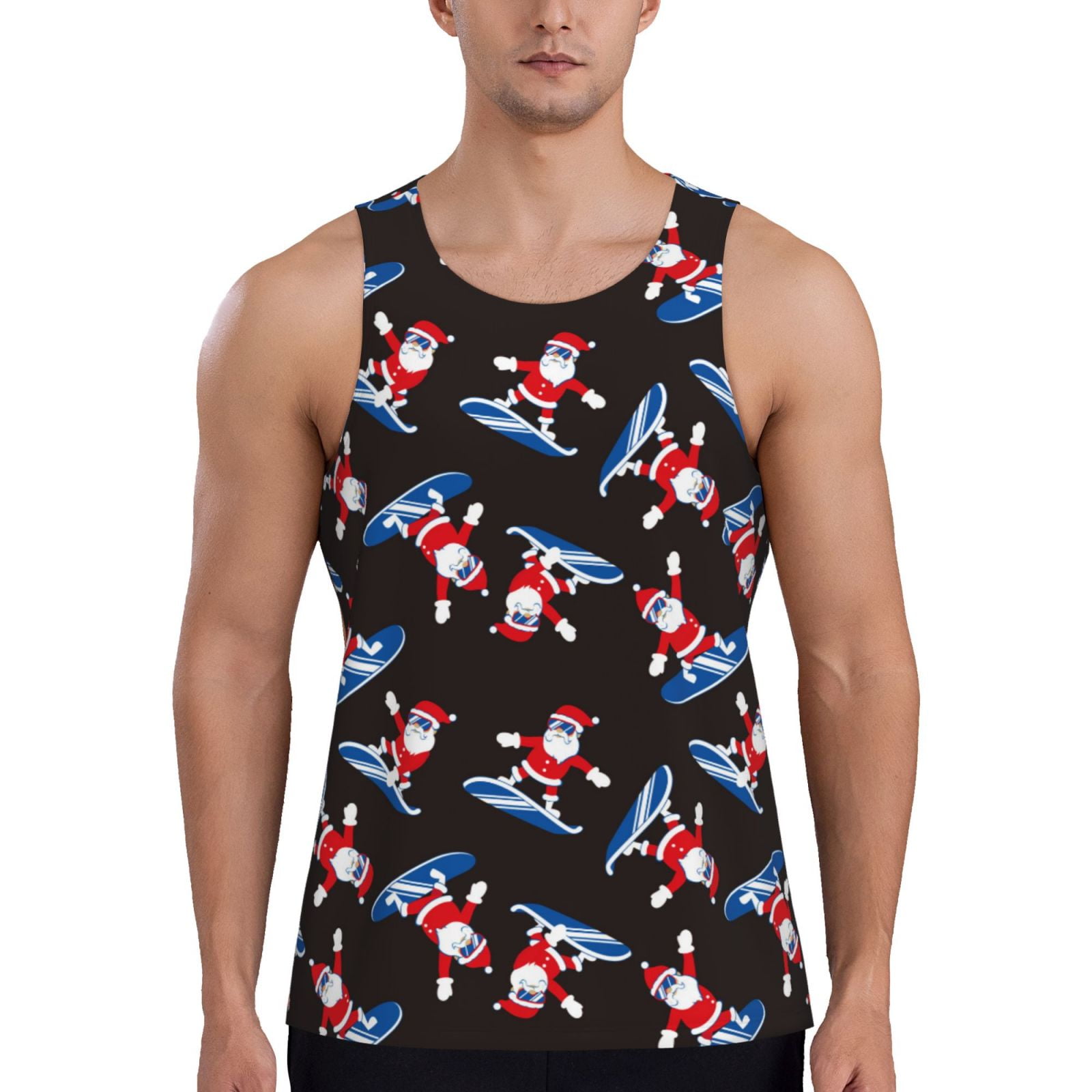 Adobk Surfing Santa Print Men's Workout Tank Tops Sleeveless Mesh ...