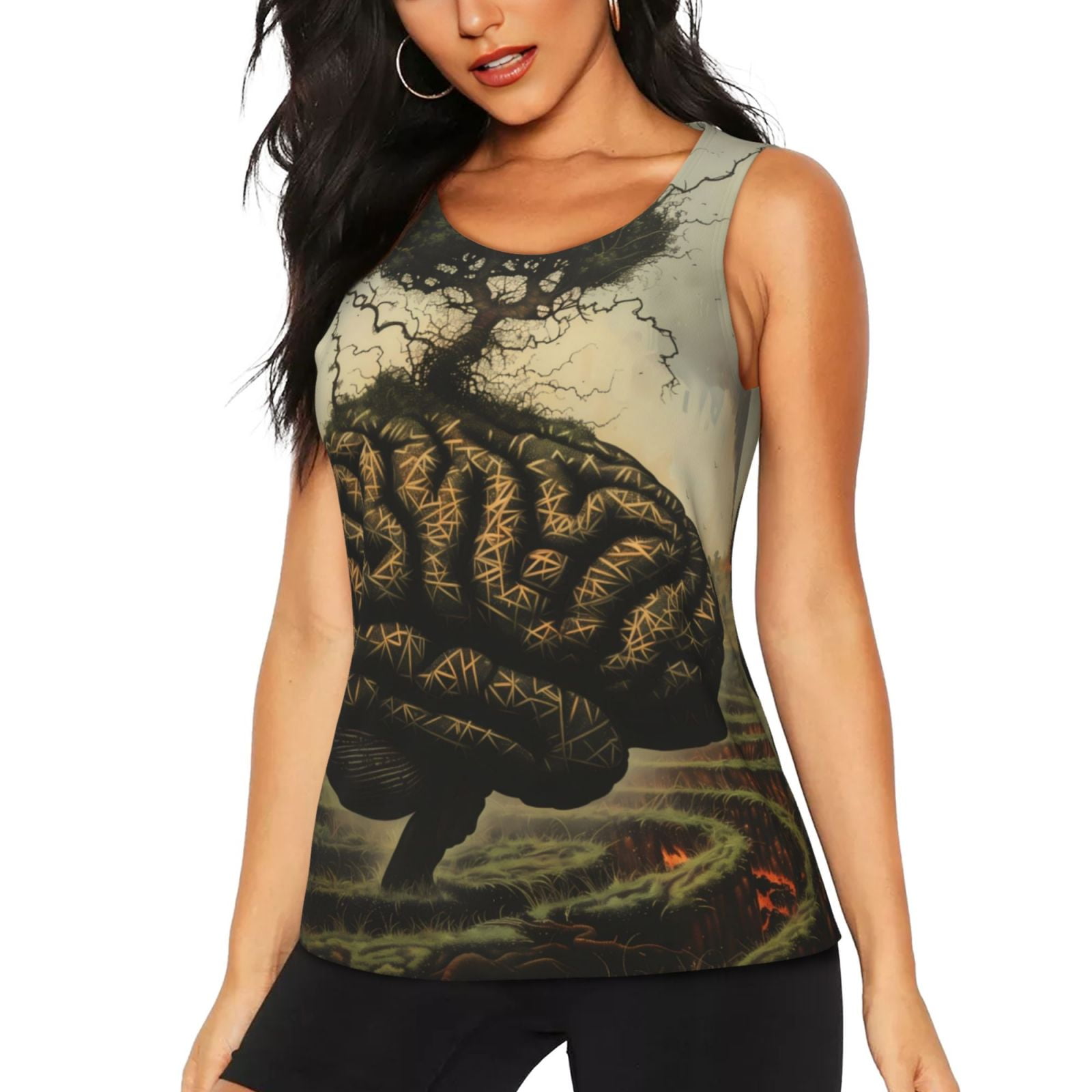 Adobk Surreal Brain Tree Print Women's Workout Tank Top Racerback Yoga ...