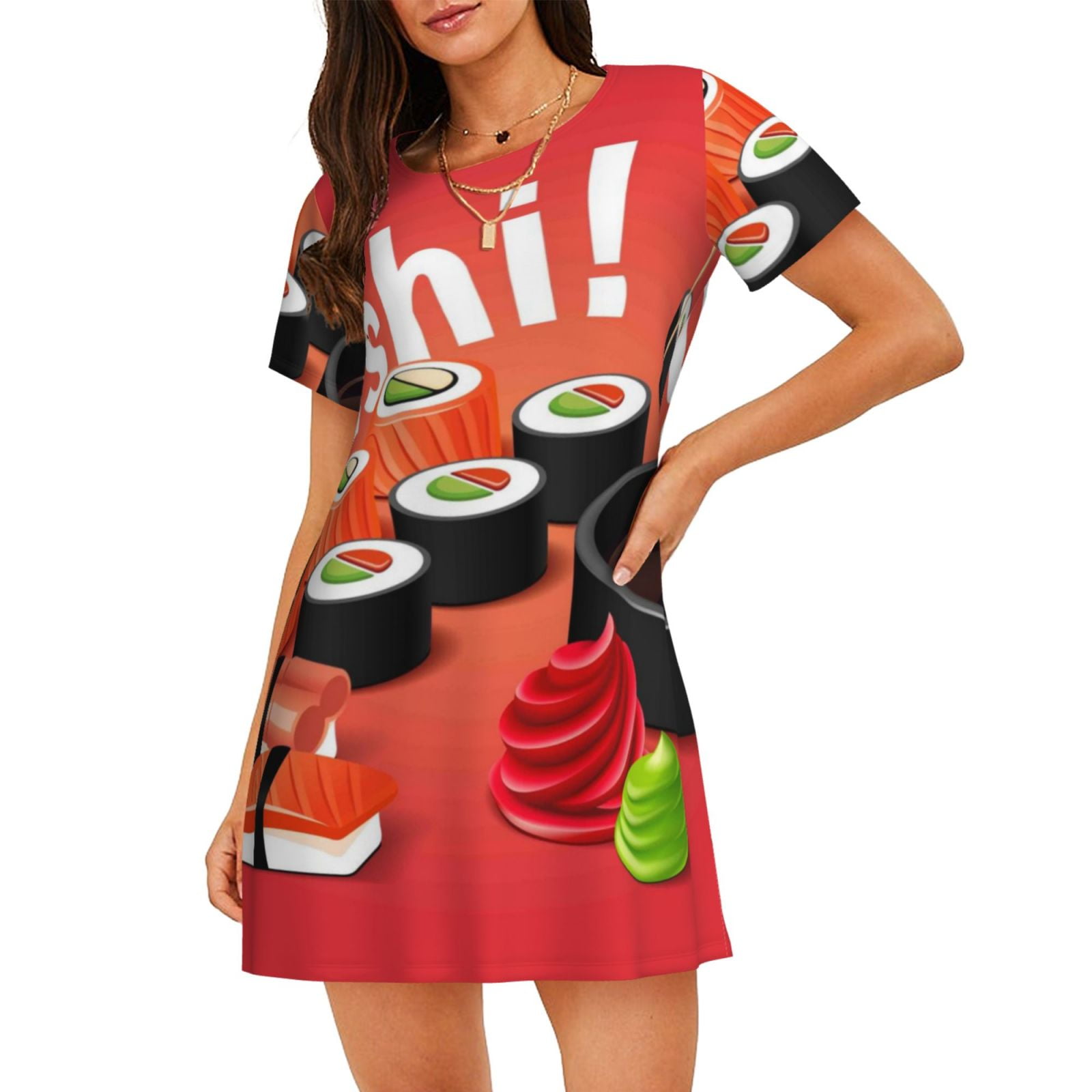 Adobk Sushi Print Womens Short Sleeve Sleepshirt Scoopneck Cute Nightdress Comfy Nightgown ...