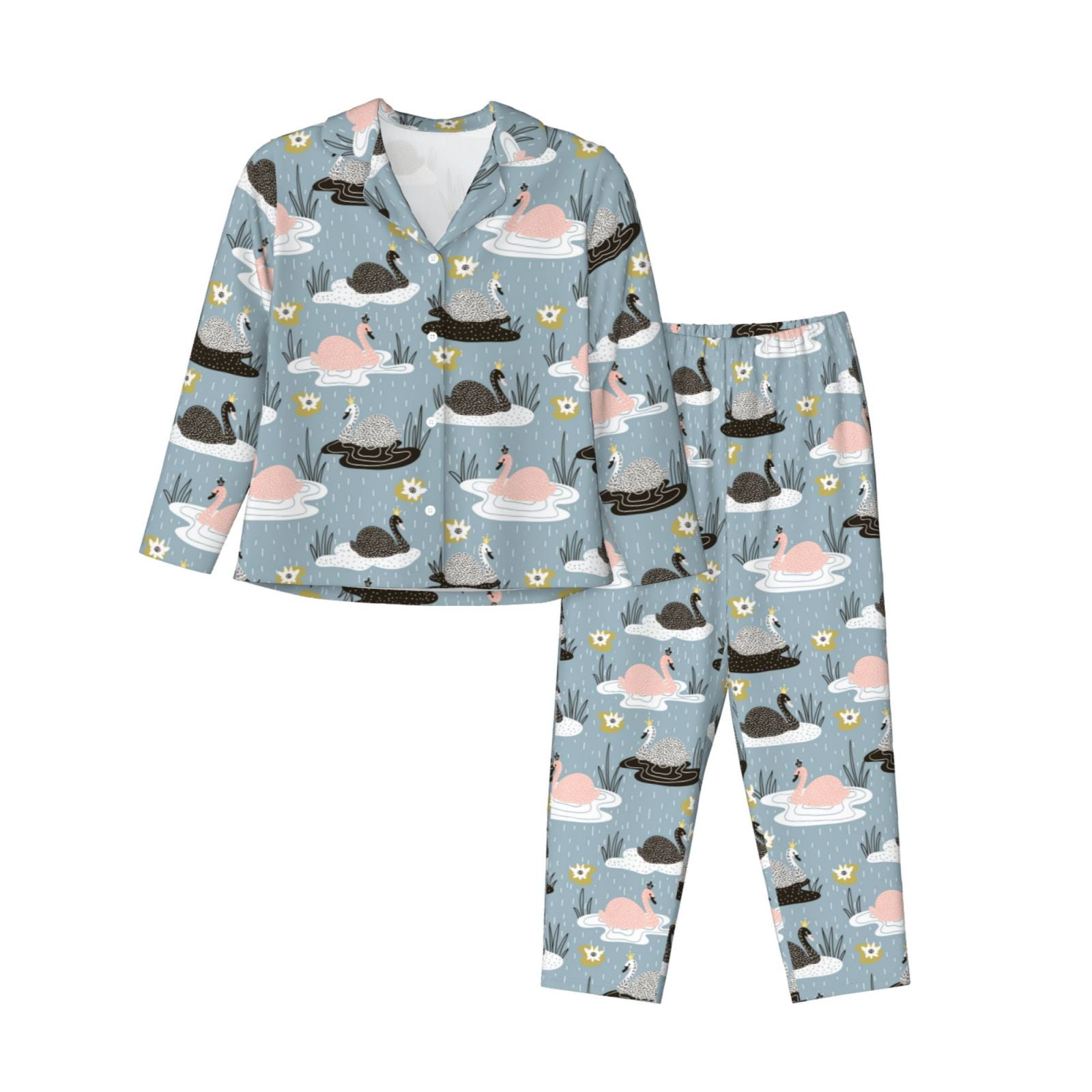 Adobk Swan Princess On Lake Print Pajamas Set Long Sleeve Sleepwear ...