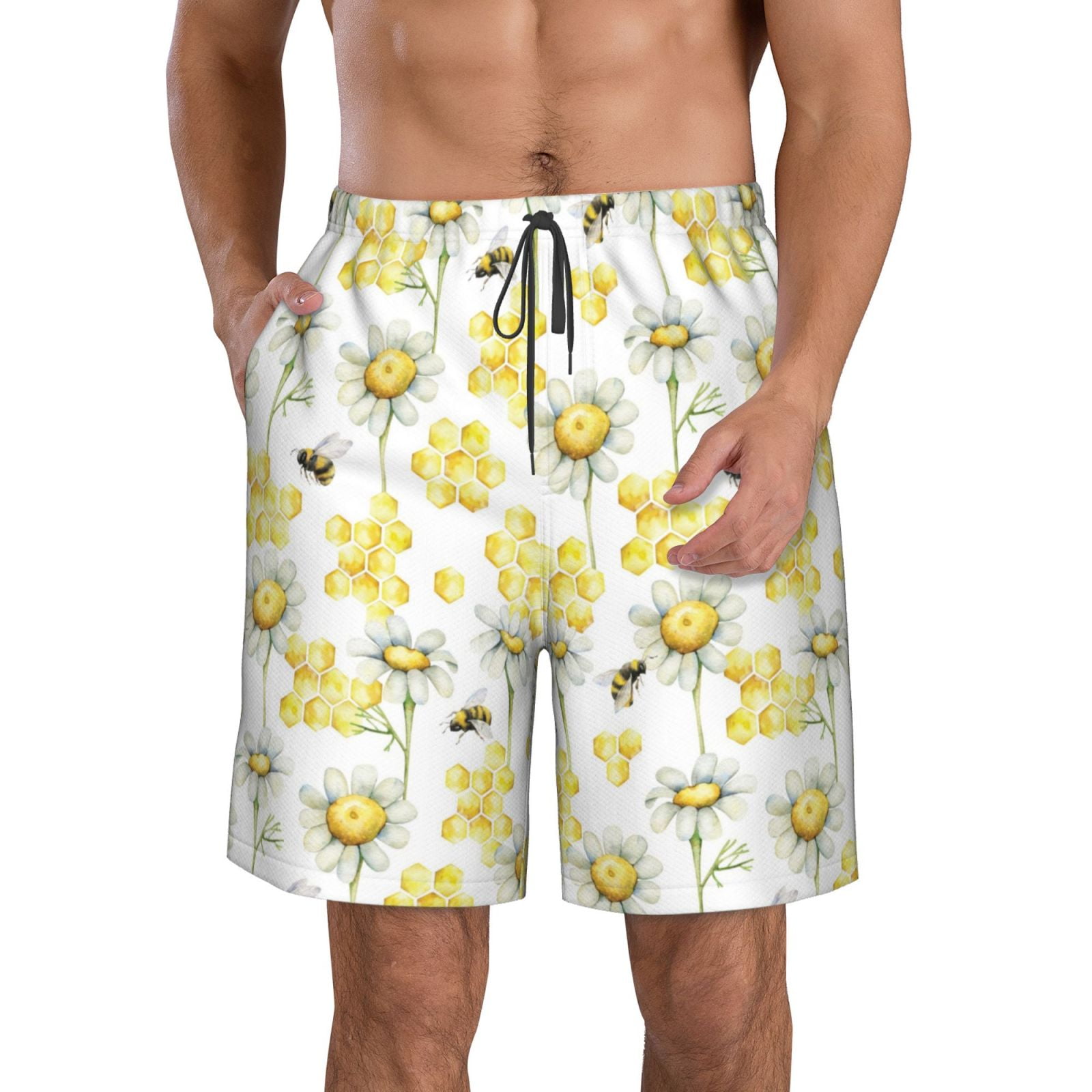 Adobk Sweet Honey Print Men's Swim Trunks Hawaiian Bathing Suit ...