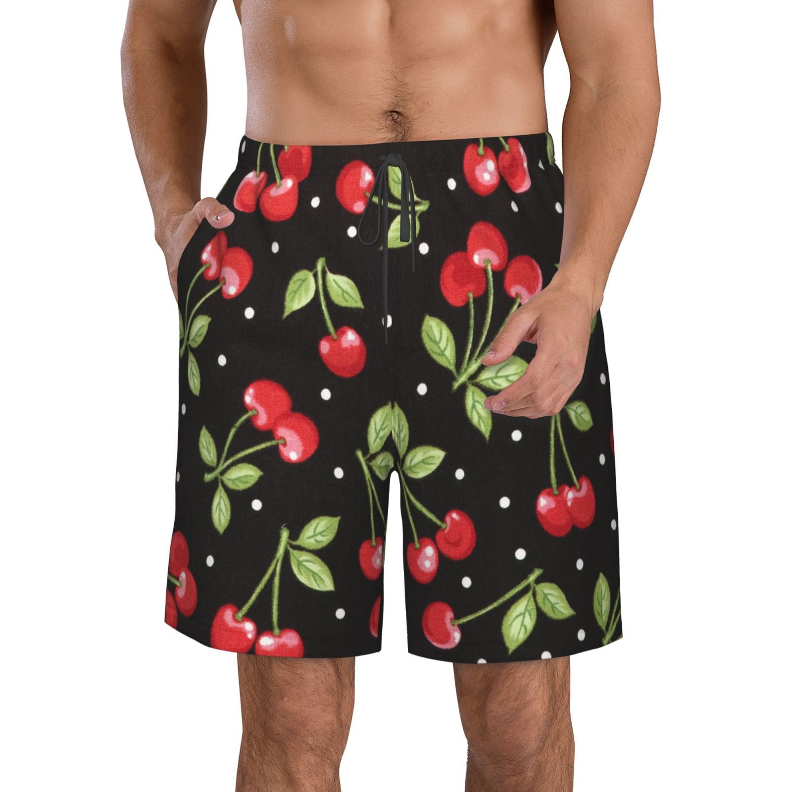 Adobk Sweet Red Cherry Print Men's Swim Trunks Hawaiian Bathing Suit ...