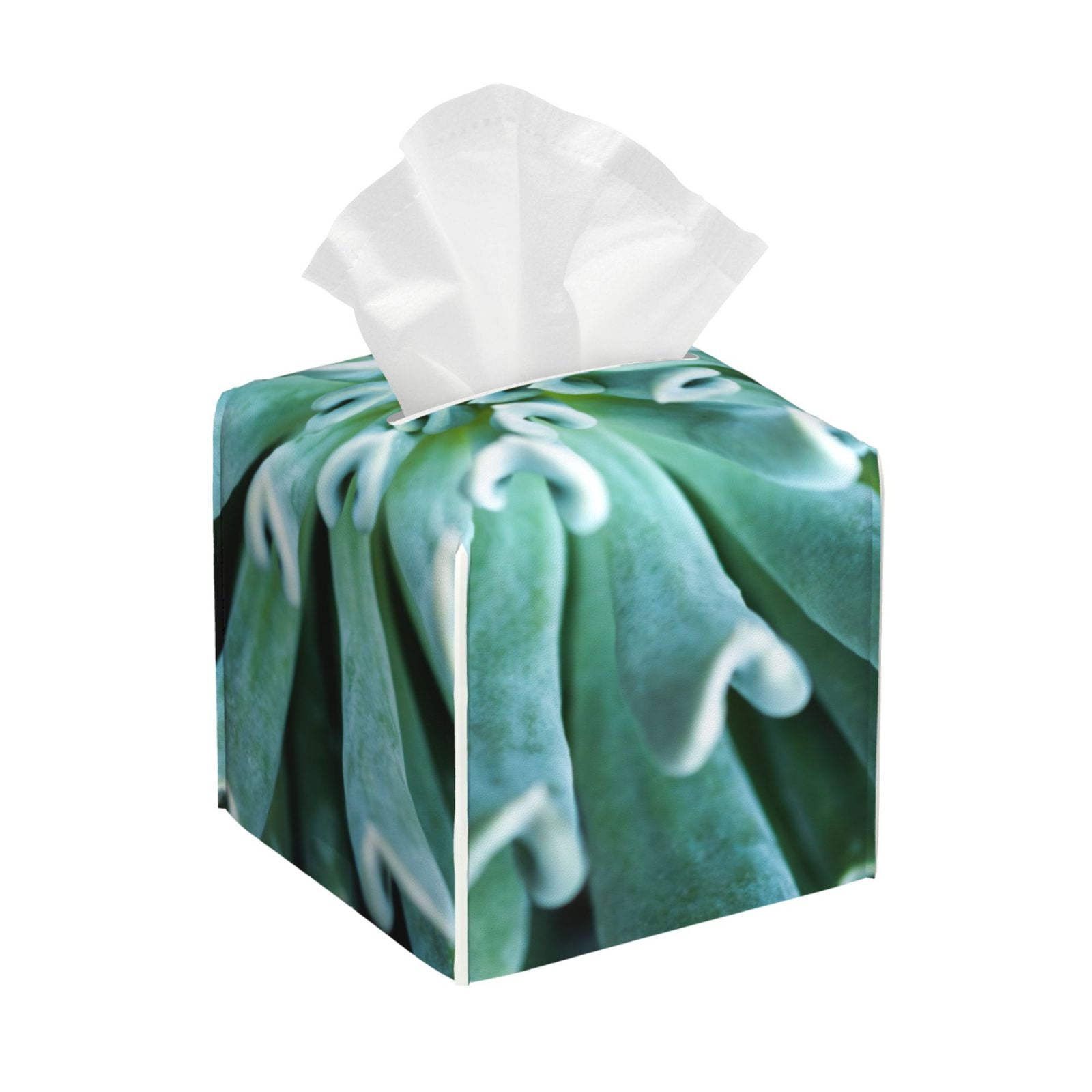 Adobk Teal Cactus Print Tissue Box Cover, Square PU Leather Tissue ...