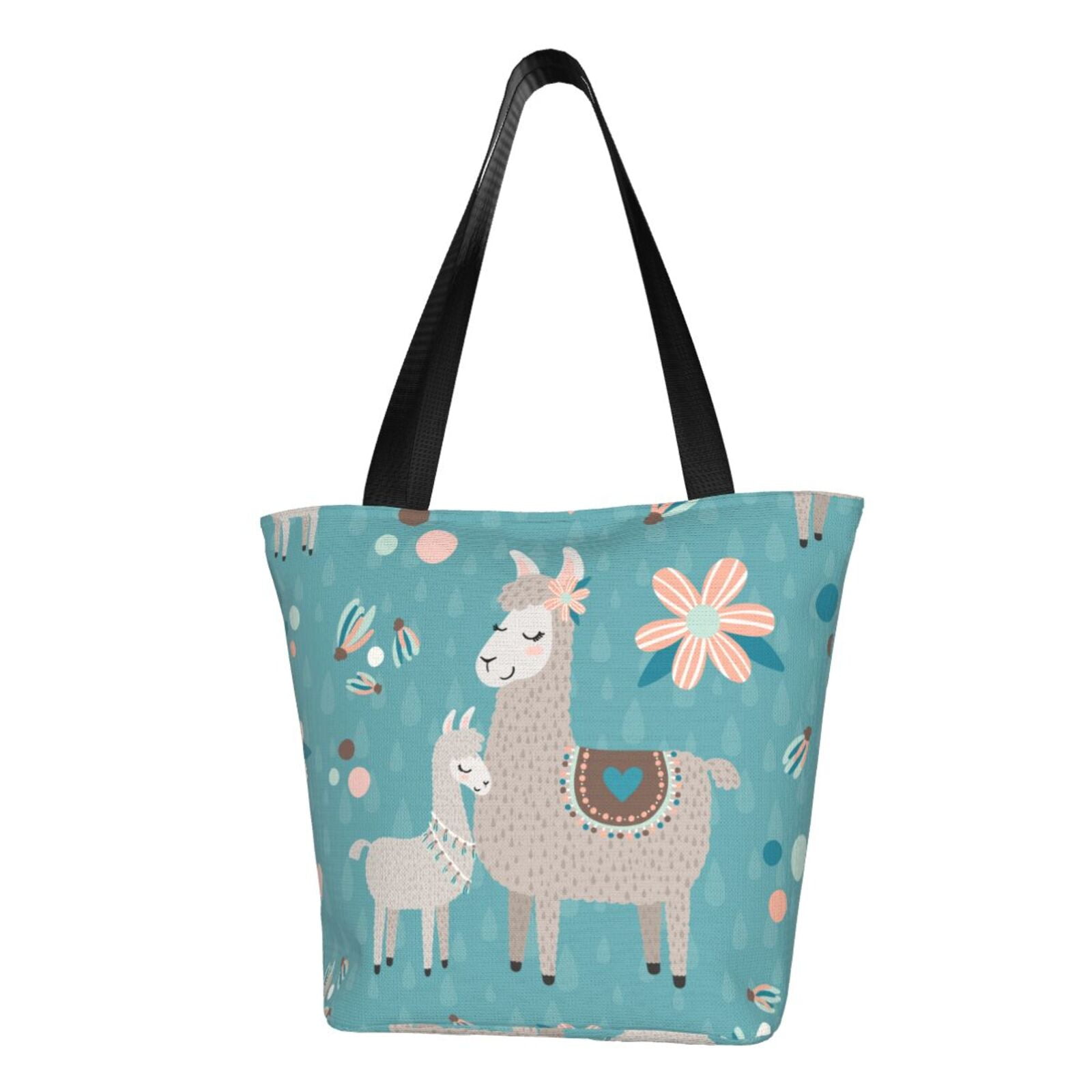 Adobk Teal Mama Llama Canvas Tote Bag Vintage Tote Bag Shopping Bags ...