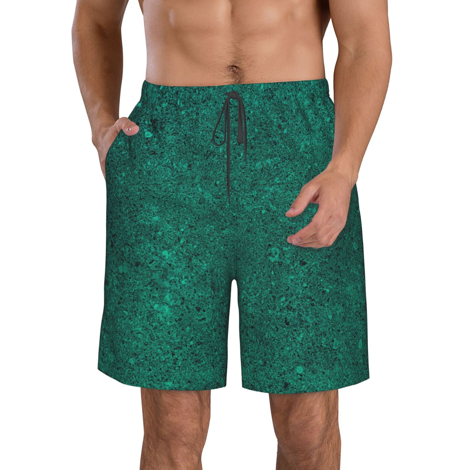 Adobk Teal Marble Print Men's Swim Trunks Hawaiian Bathing Suit ...