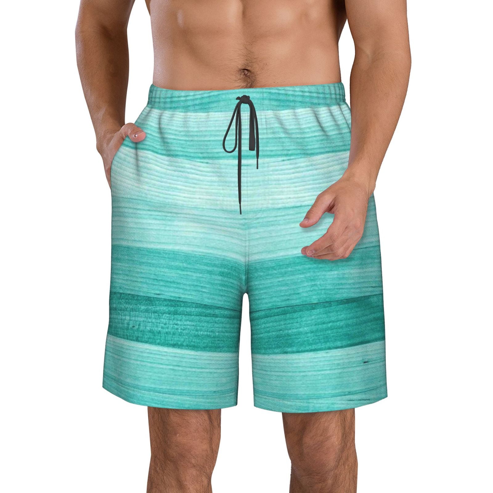 Adobk Teal Turquoise Print Men's Swim Trunks Hawaiian Bathing Suit ...