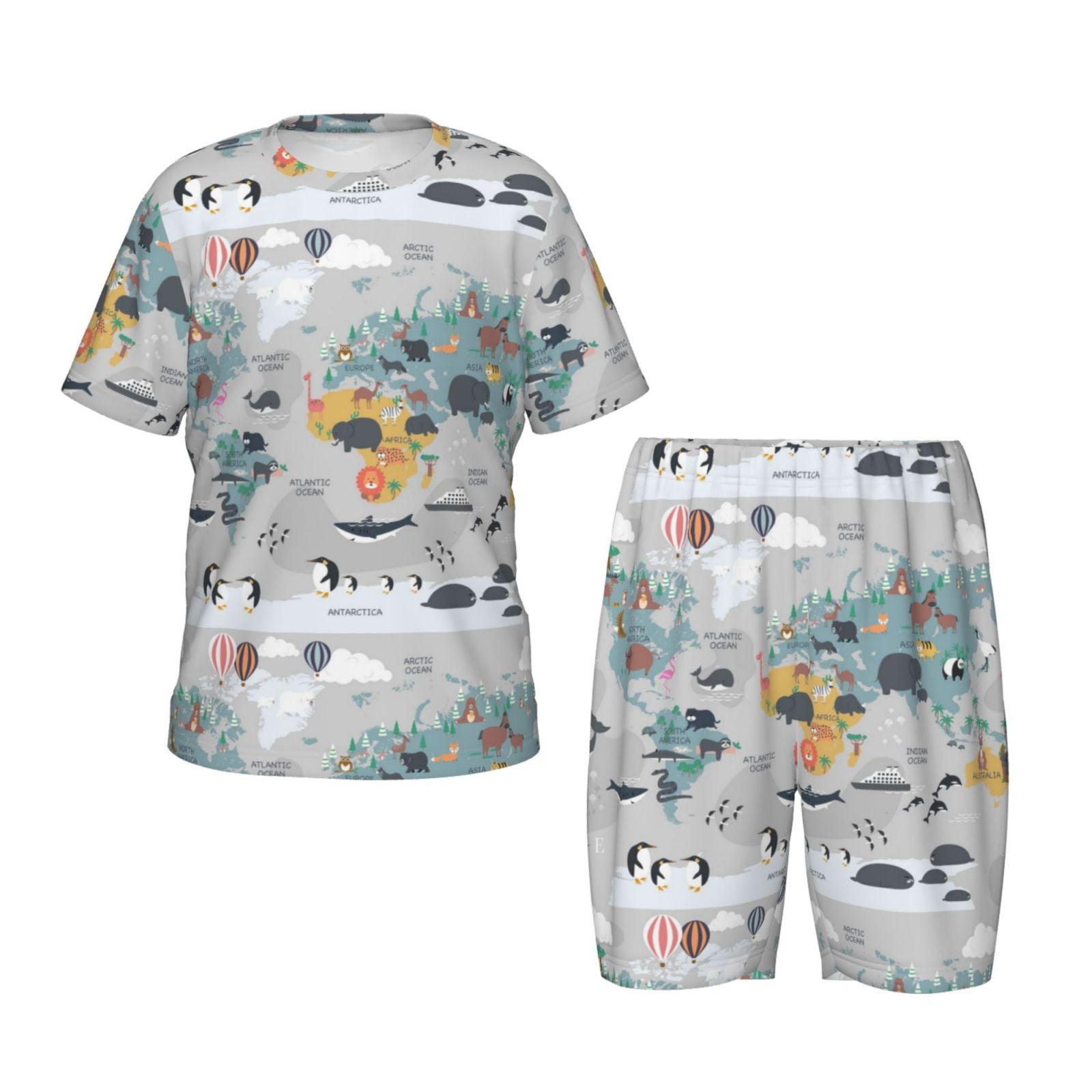 Adobk The World Map with Cartoon Animals Print Pajamas Toddler 2 Piece ...