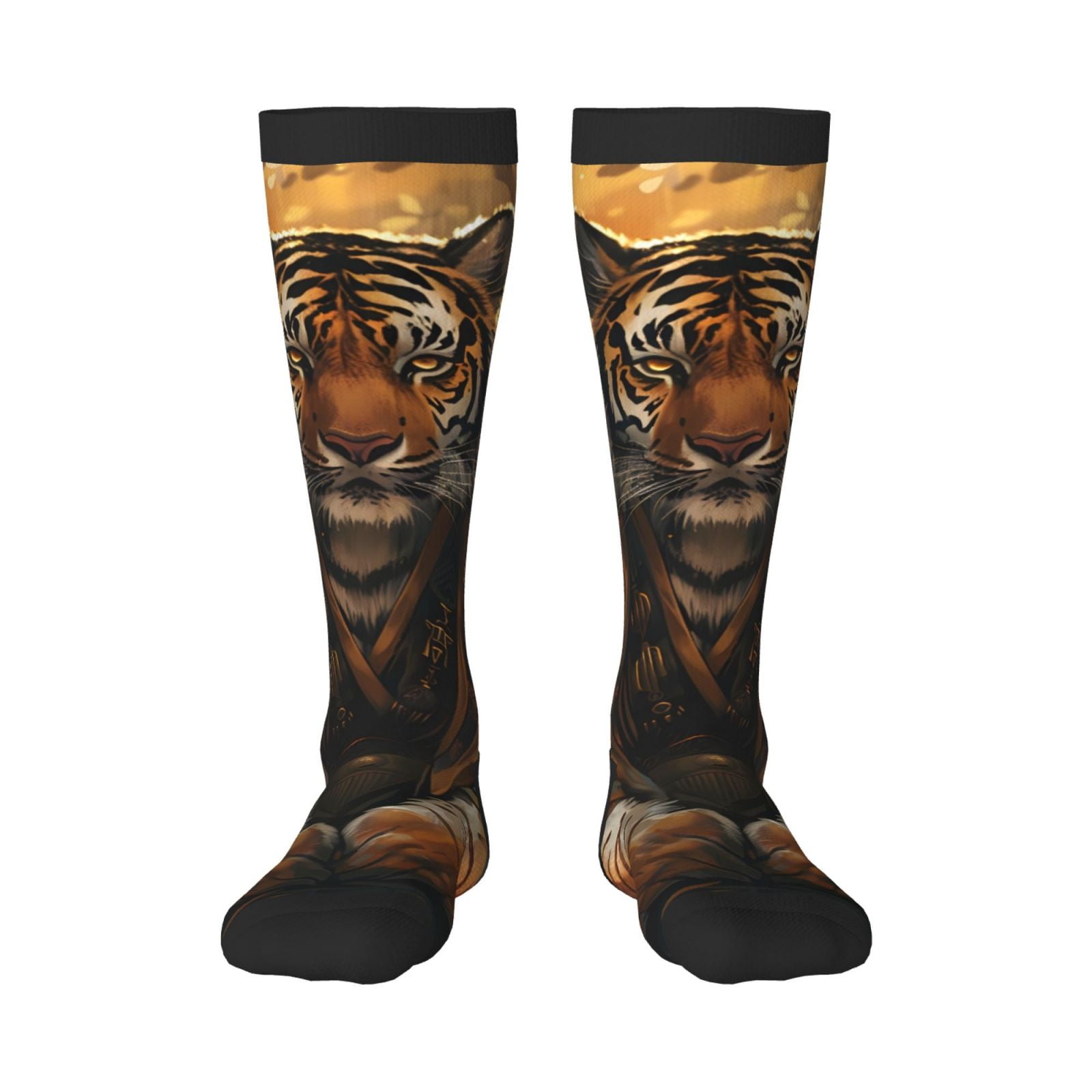 Adobk Tiger In The Fallen Leaf Forest Print Knee High Socks Athletic ...