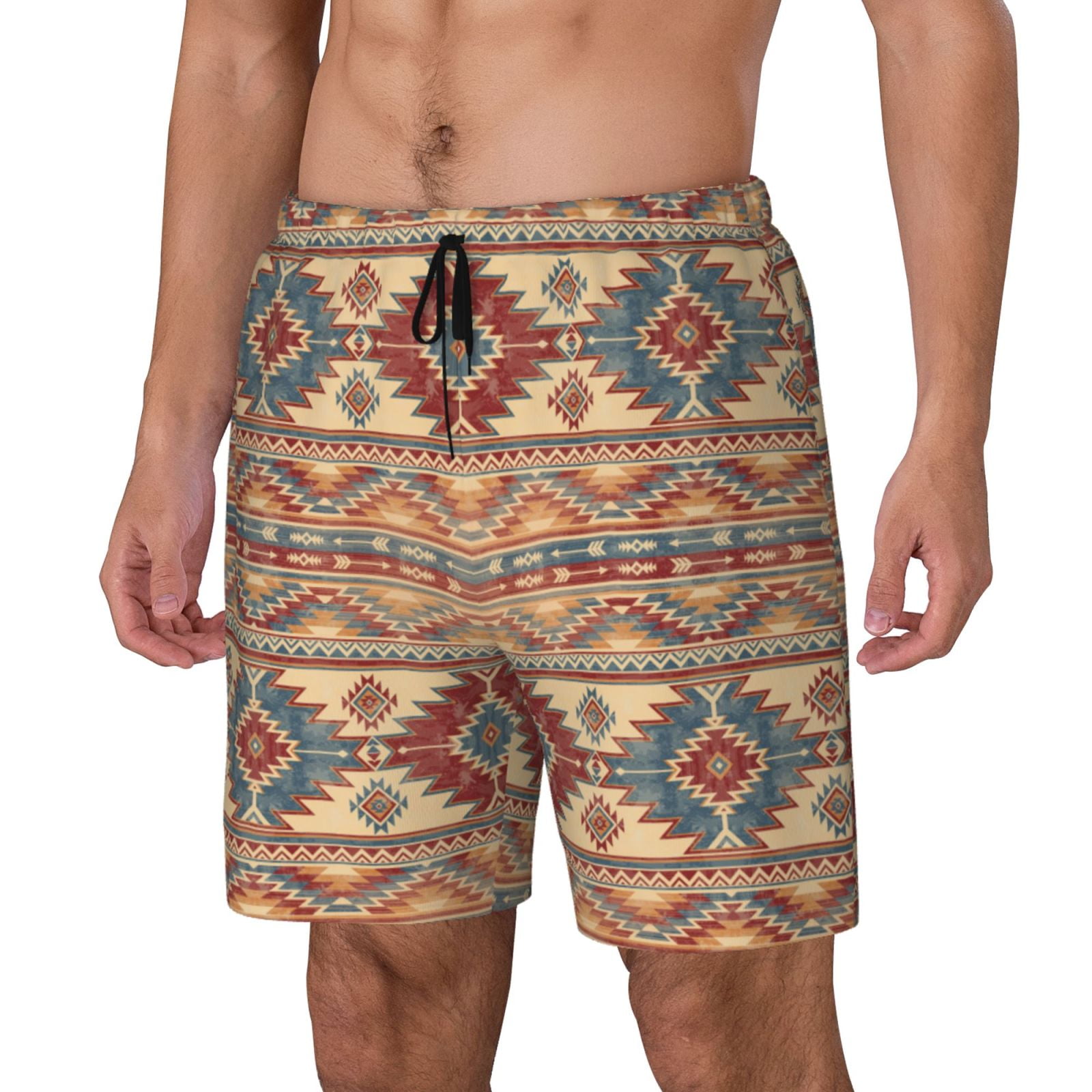 Adobk Traditional Tribal Aztec Print Men's Swim Trunks with Compression ...