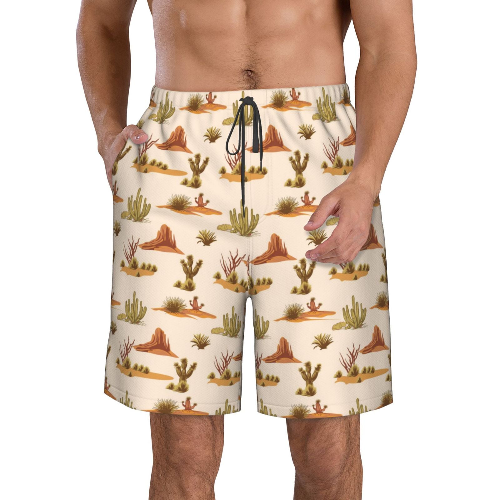 Adobk Tropical Desert Print Men's Swim Trunks Hawaiian Bathing Suit ...