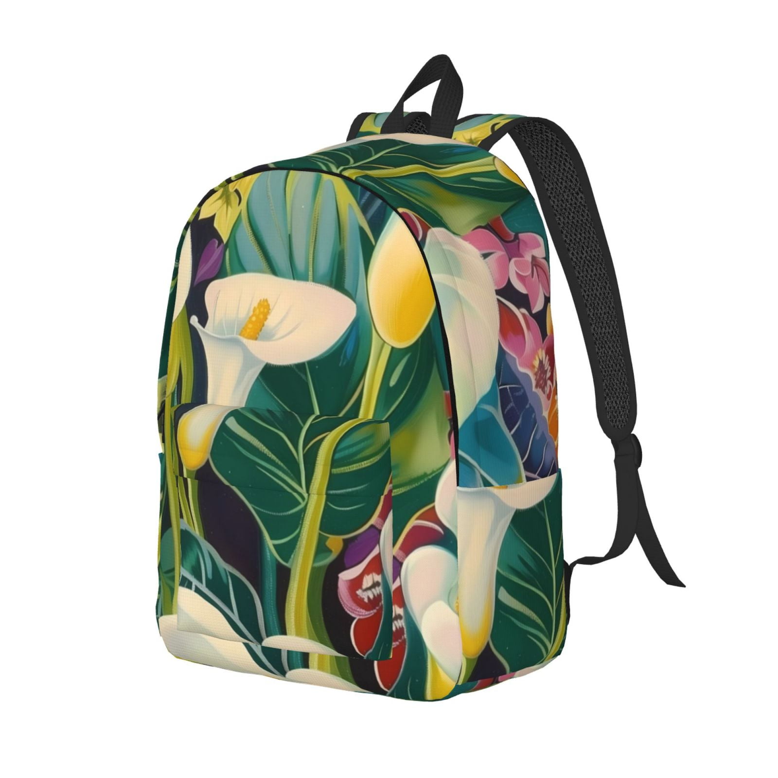 Adobk Tropical Floral Jungle Print Canvas Backpack Lightweight Travel ...