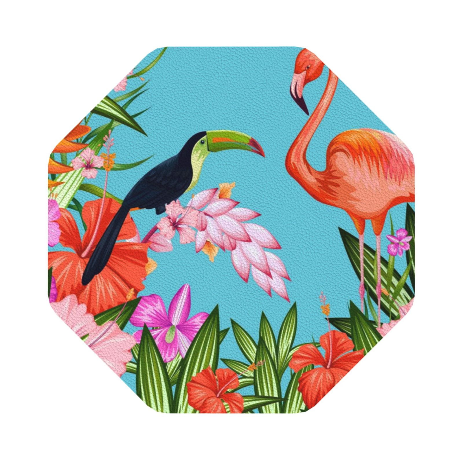 Adobk Tropical Jungle Flamingo Print Leather Coasters for Drinks(6 Pack ...