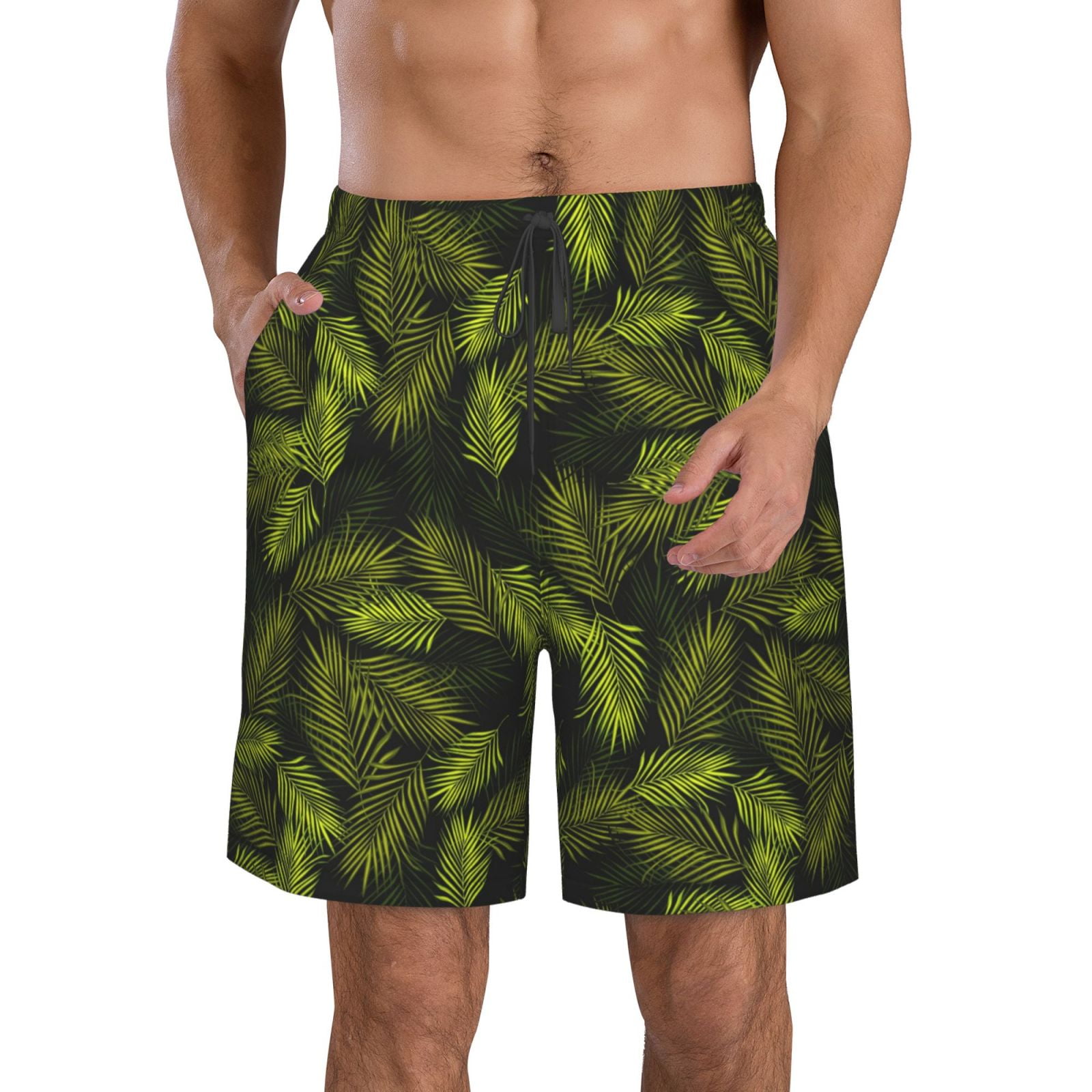 Adobk Tropical Palm Leaves Fern Leaf Print Men's Swim Trunks Hawaiian ...