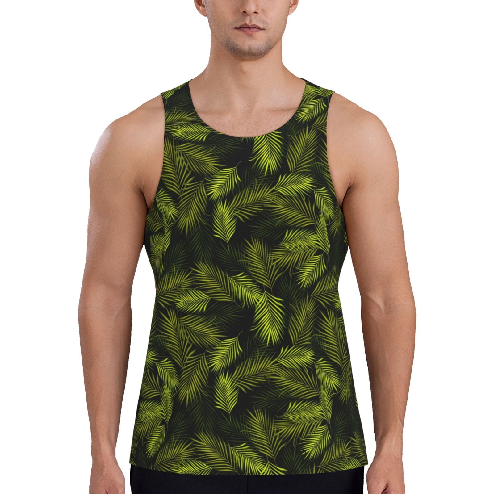 Adobk Tropical Palm Leaves Fern Leaf Print Men's Workout Tank Tops ...