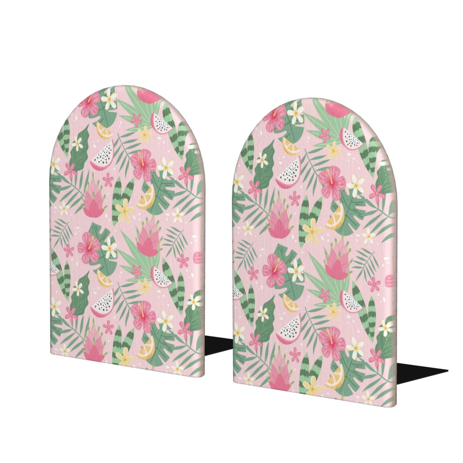 Adobk Tropical Pitaya Print Wooden Bookends with Metal Base,on-Skid ...