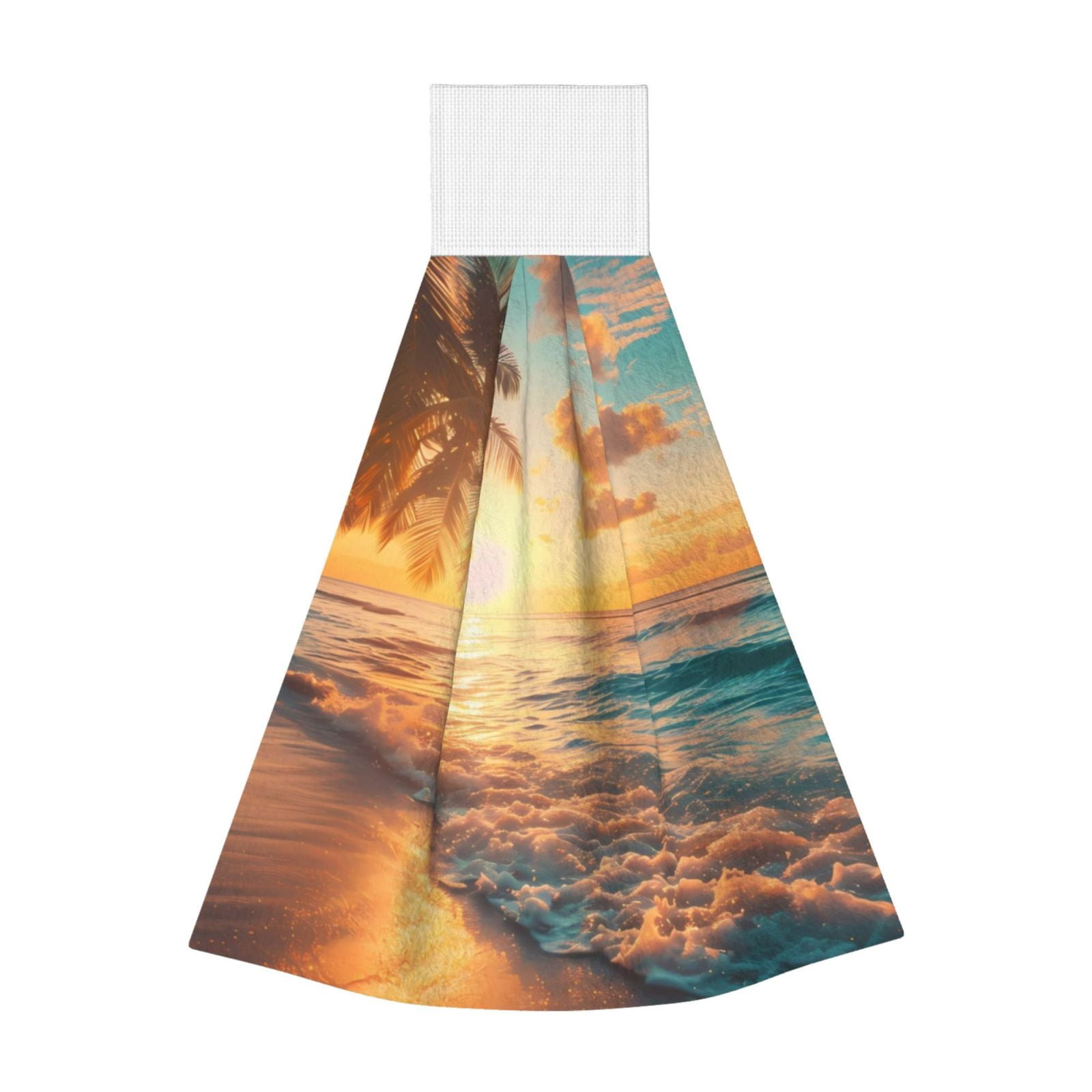 Adobk Tropical Sunset Beach Scene Print Coral Velvet Hand Wipes Fashion ...