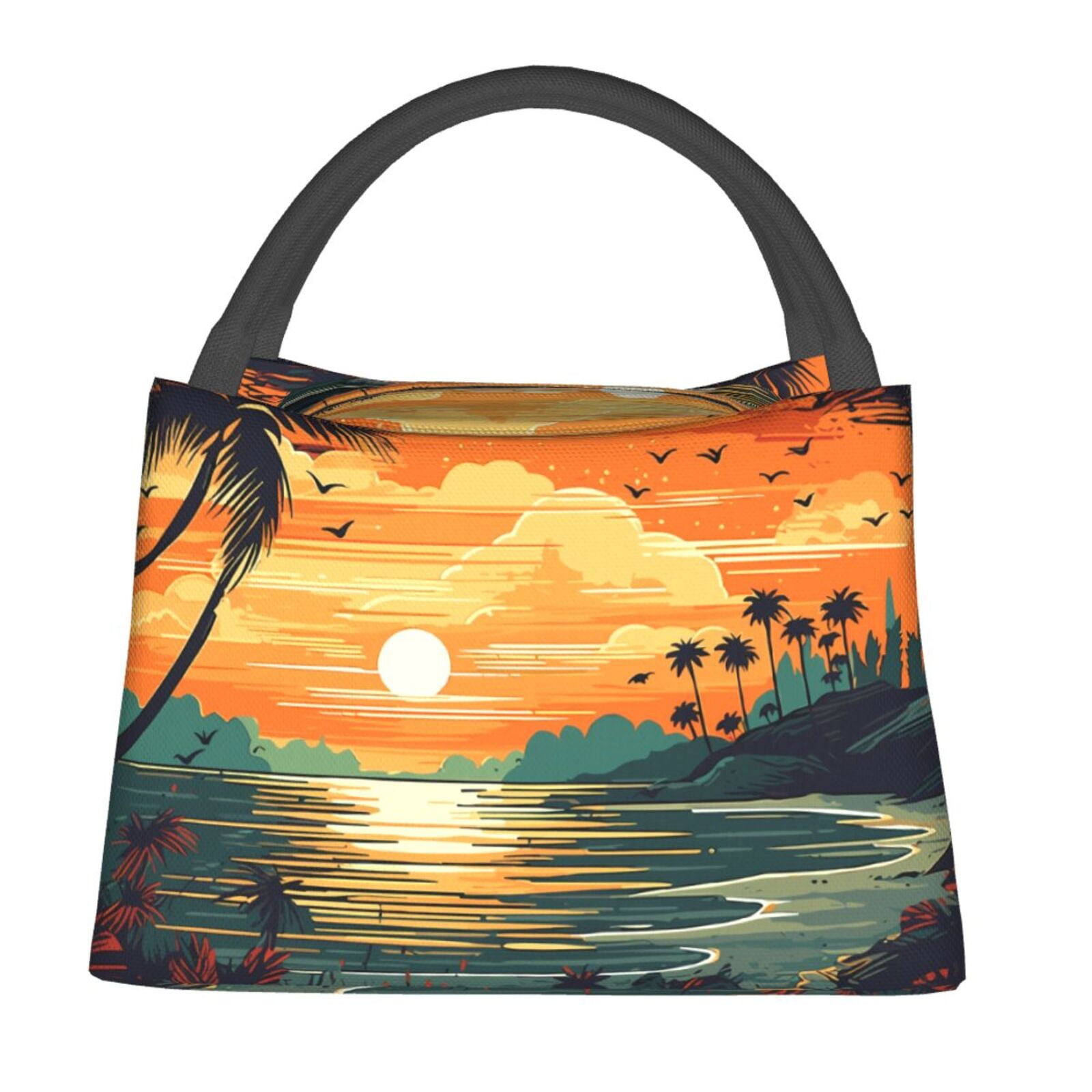 Adobk Tropical Sunset Paradise Print Portable Insulated Lunch Container set, Bento Box Adult ...