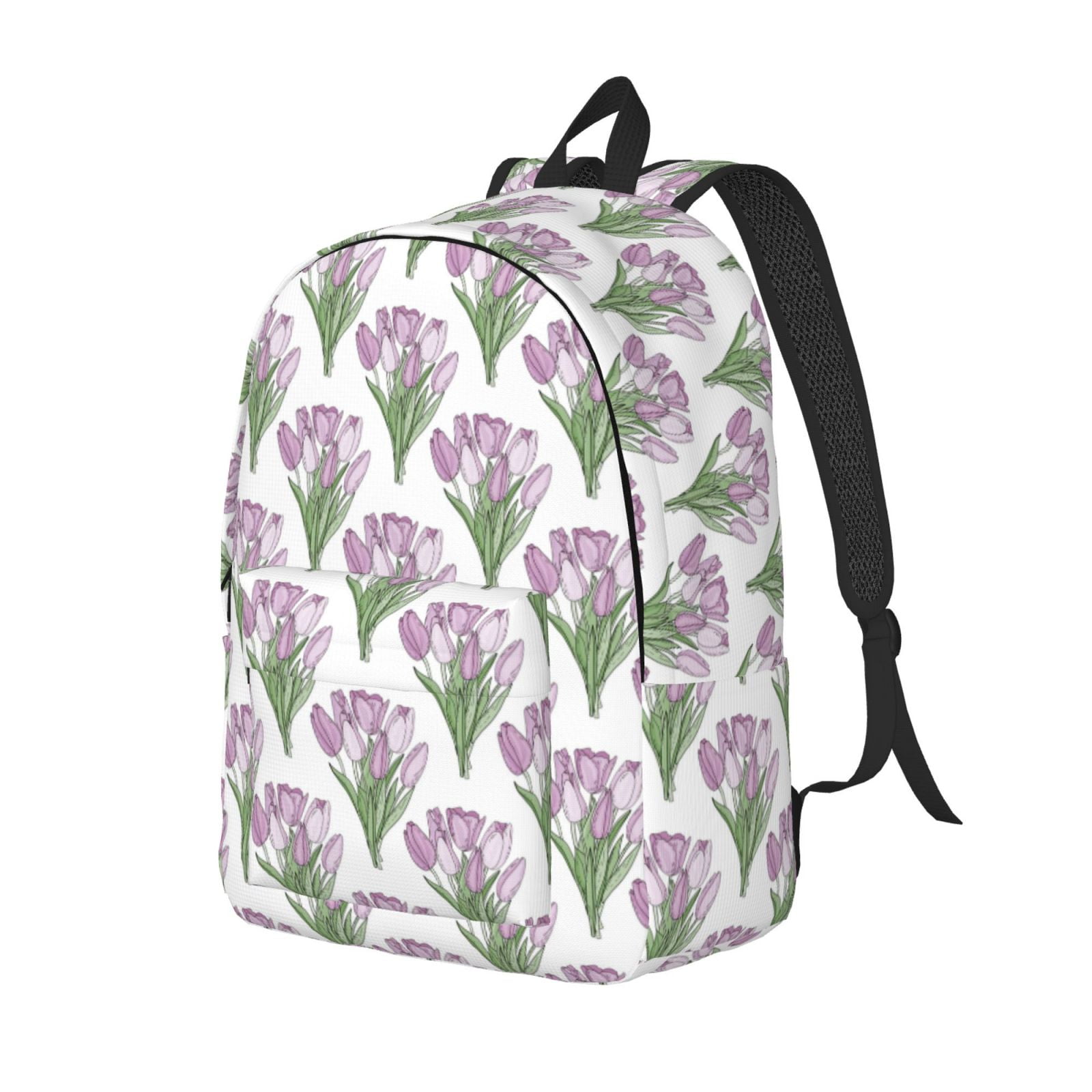 Adobk Tulips Flowers Print Canvas Backpack Lightweight Travel Daypack ...