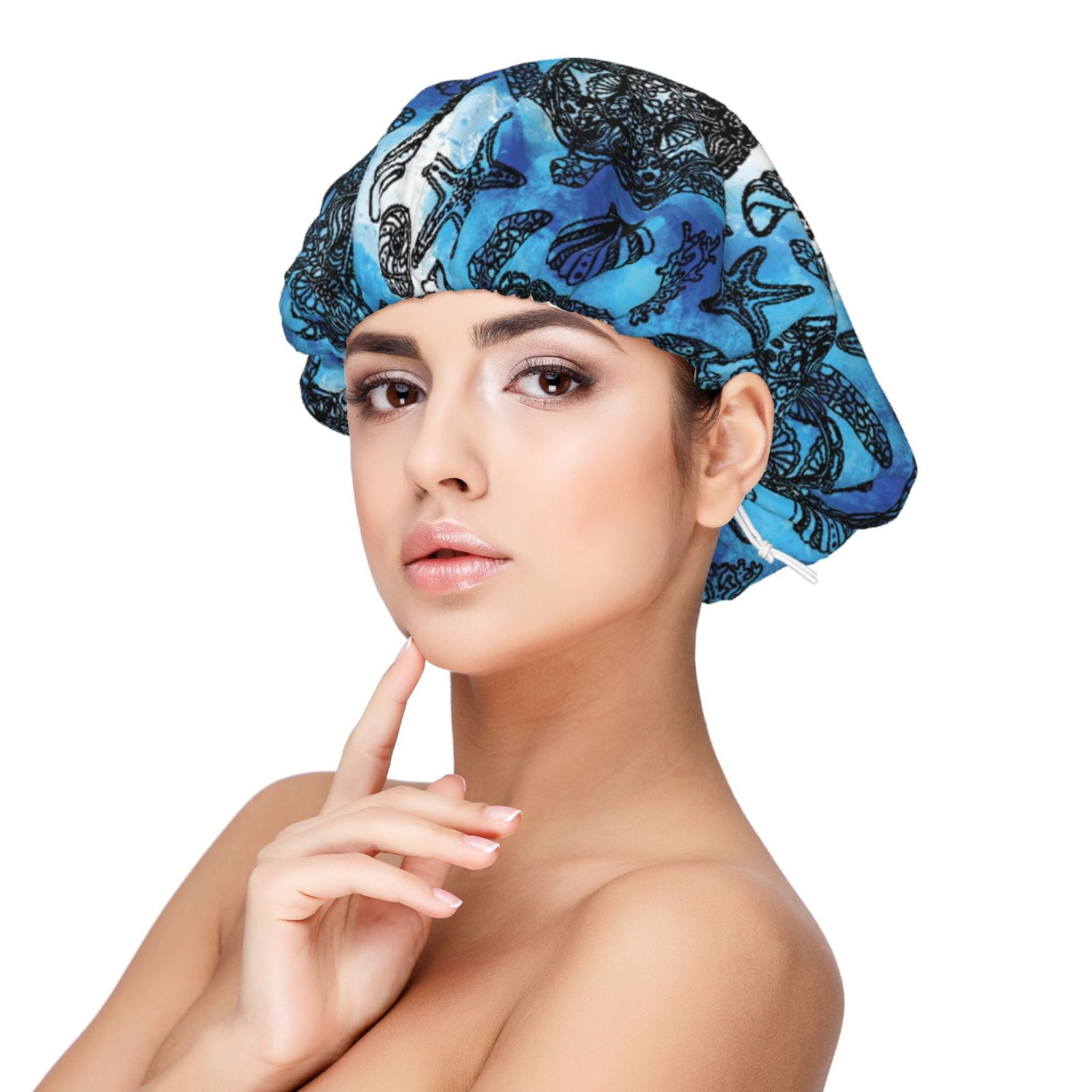 Adobk Turtle，Shell Algae Starfish Coral Print Satin Bonnet, Night Sleep ...