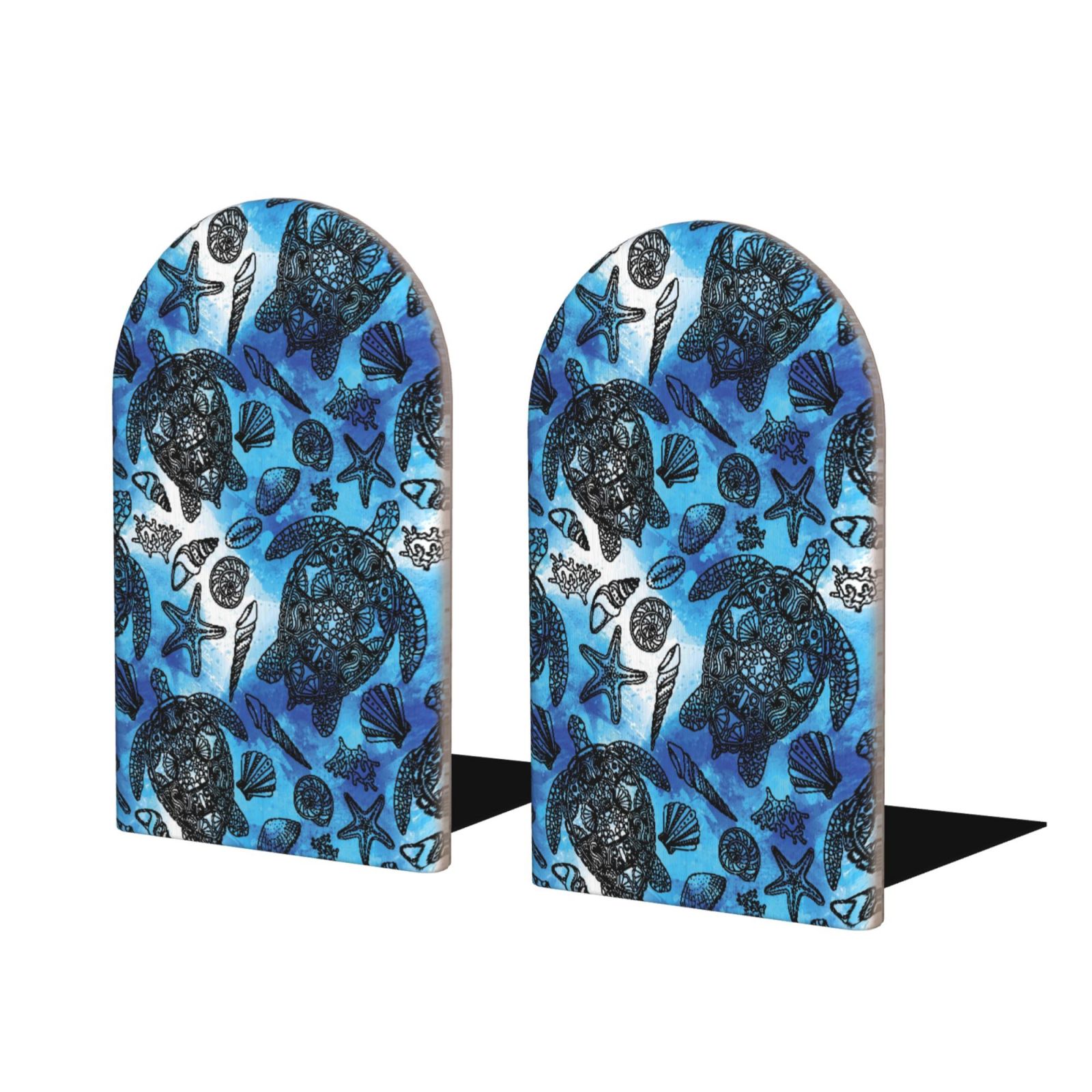 Adobk Turtle，Shell Algae Starfish Coral Print Wood,Non-Skid Bookend for ...