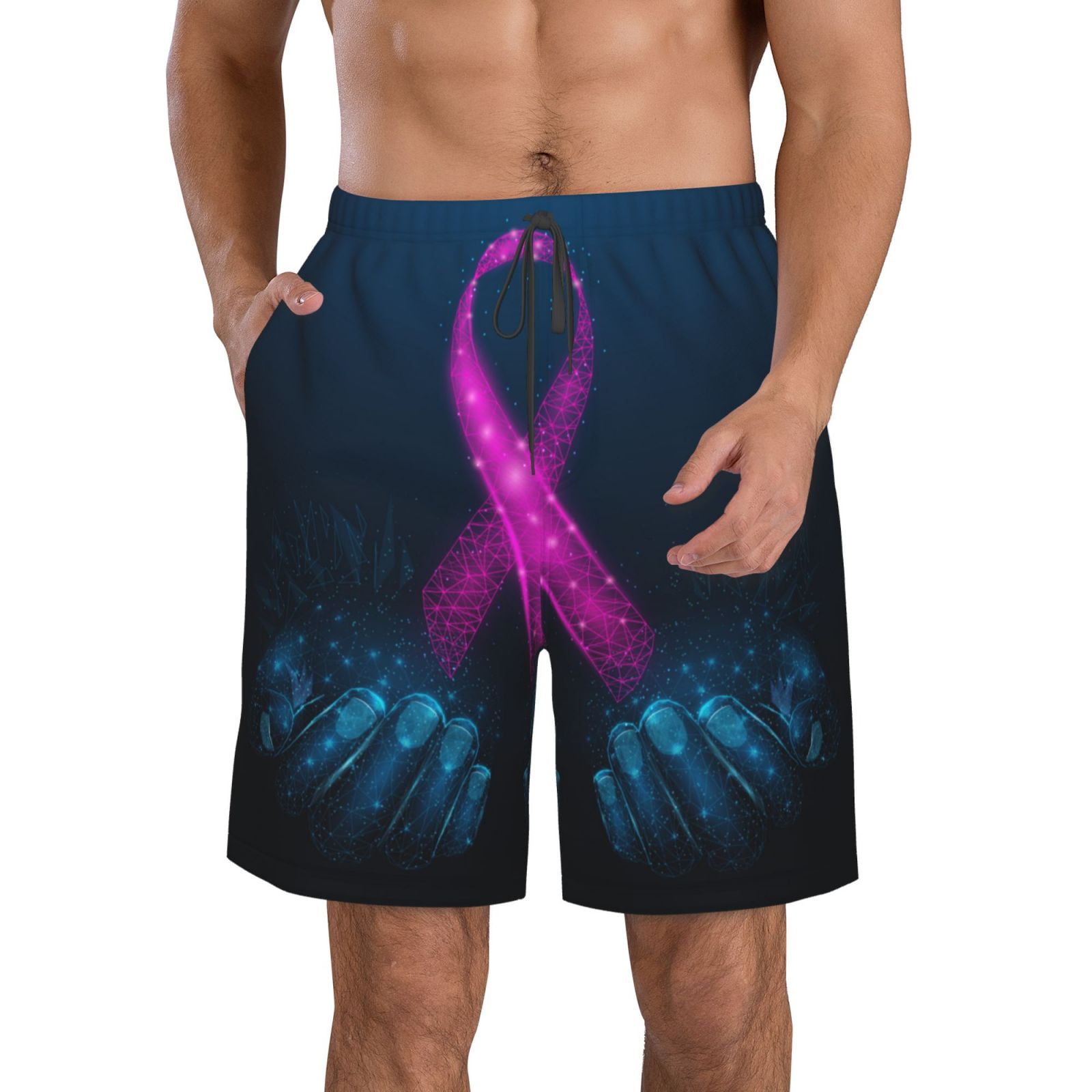 Adobk Two Human Hands are Holds Ribbon Awareness Print Men's Swim ...