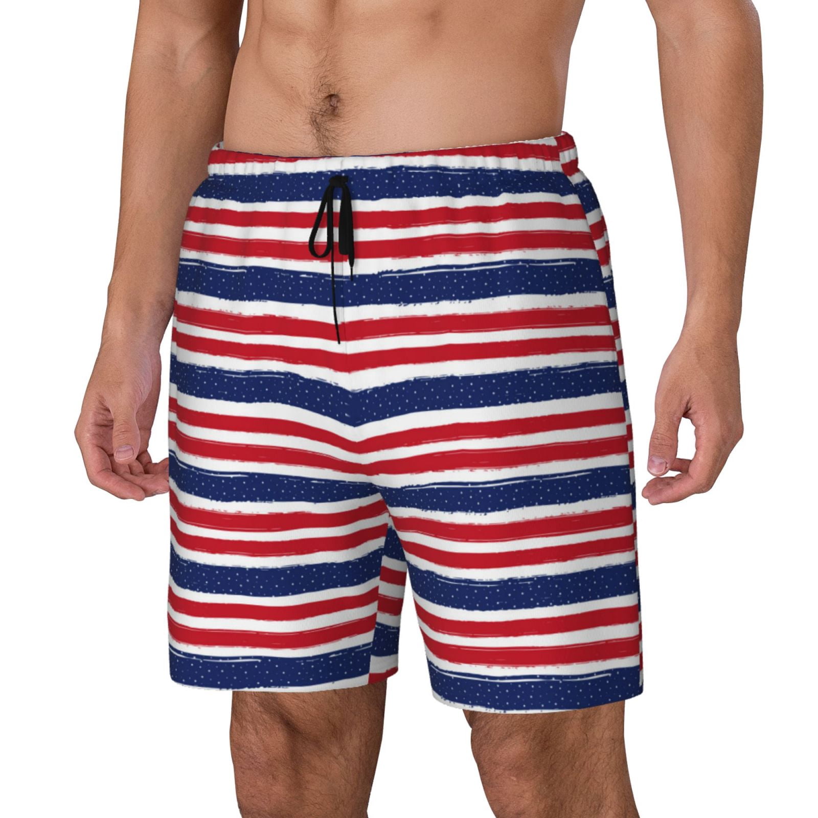 Adobk USA Colors Stripes Print Men's Swim Trunks with Compression Liner ...
