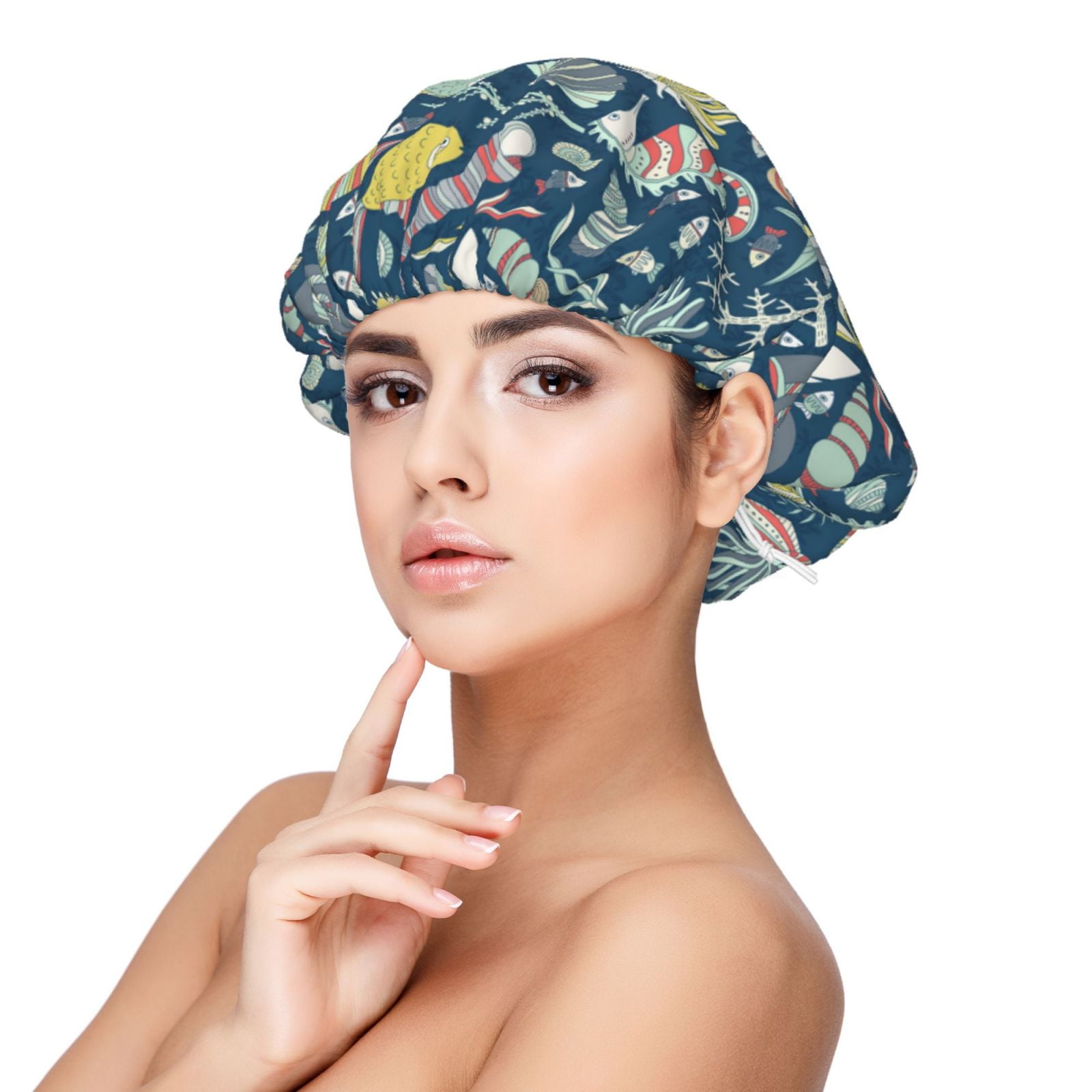 Adobk Underwater Creature Print Satin Bonnet, Night Sleep Caps with ...