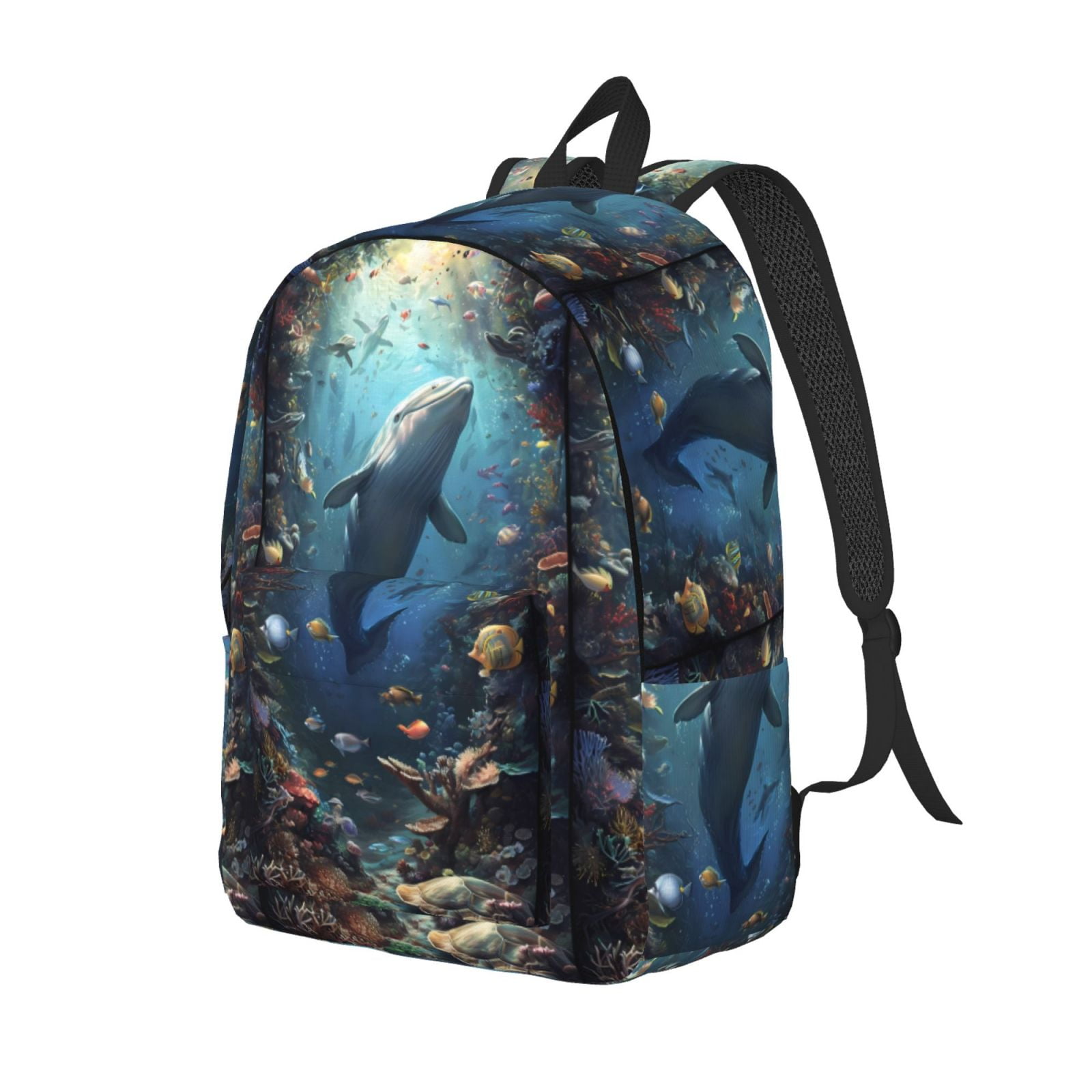 Adobk Underwater Dolphin Print Canvas Backpack Lightweight Travel ...