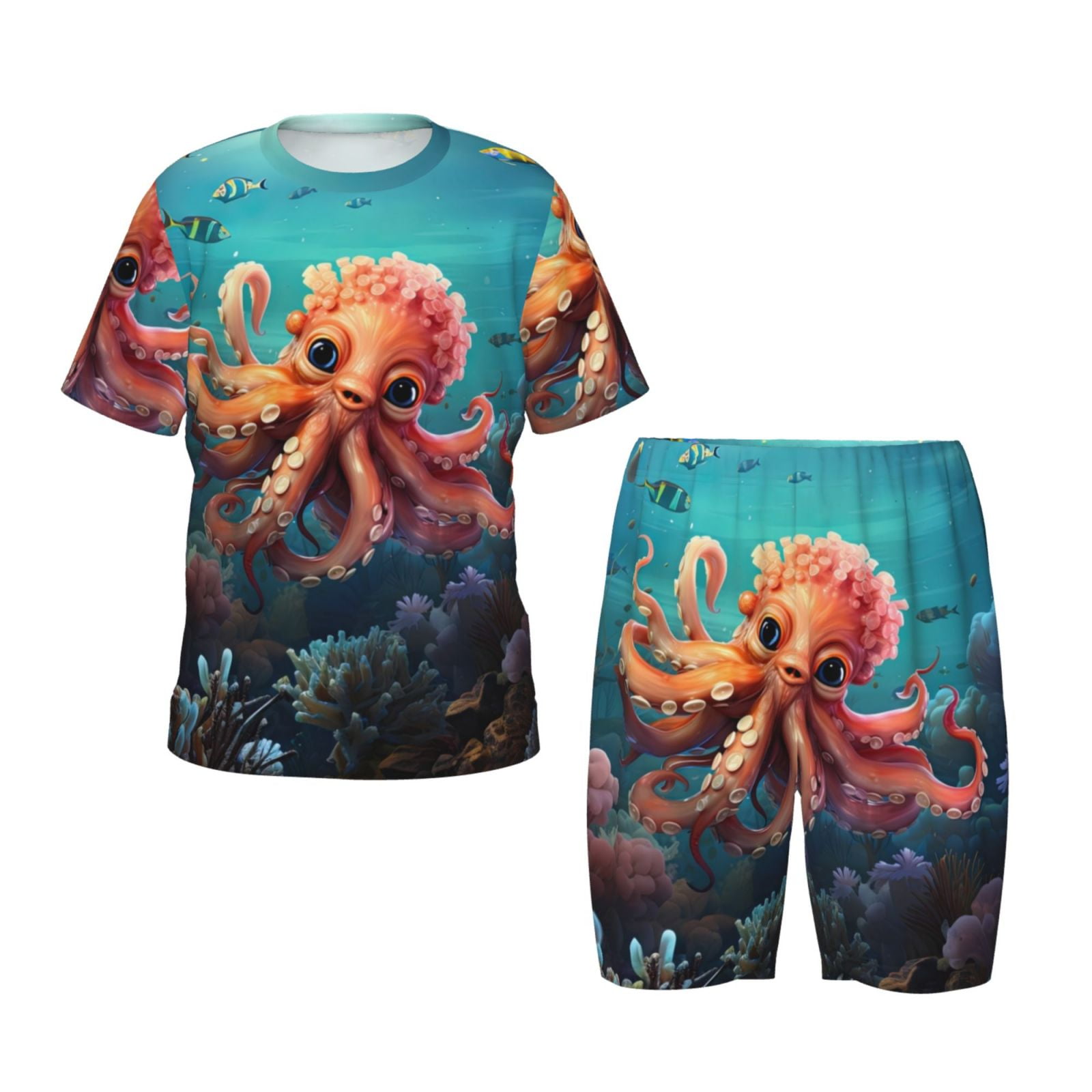 Adobk Underwater Plant Octopus Print Pajamas Toddler 2 Piece Short ...