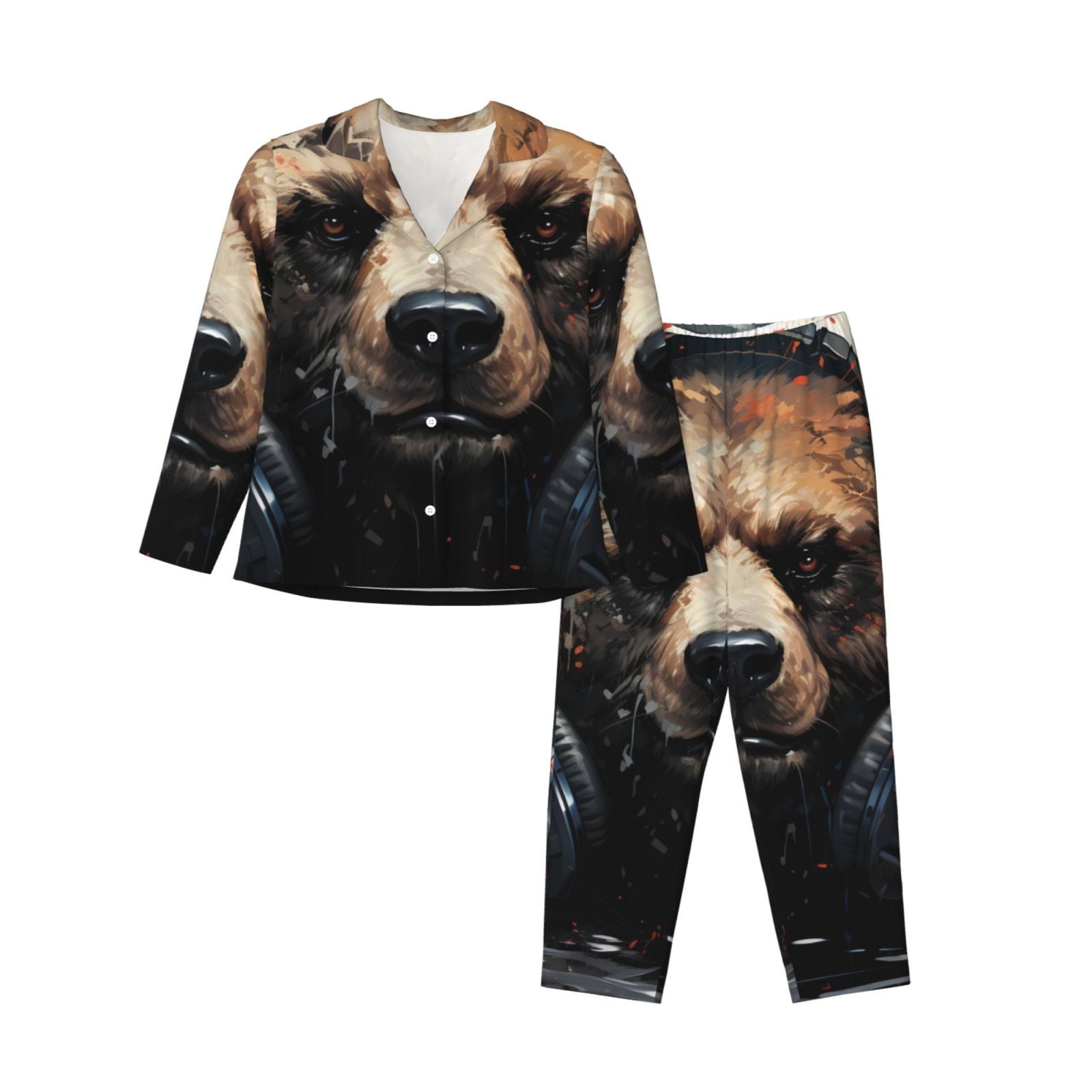 Adobk Urban Bear With Headphones Print Pajamas Set Long Sleeve ...