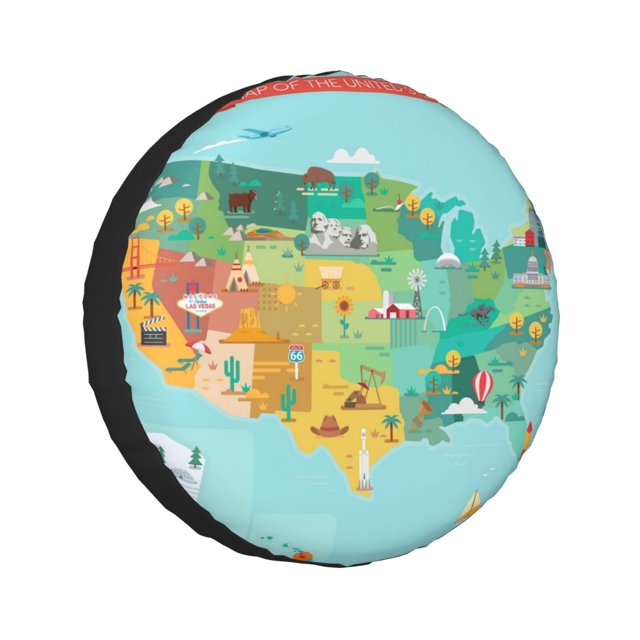 Adobk Usa Tourist Map With Famous Landmarks Spare Tire Wheel Cover For ...